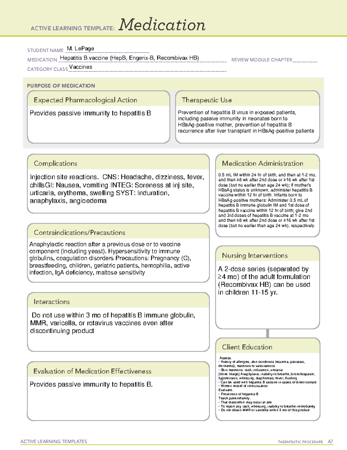 Hepbvacc - Ati remediation - ACTIVE LEARNING TEMPLATES THERAPEUTIC ...