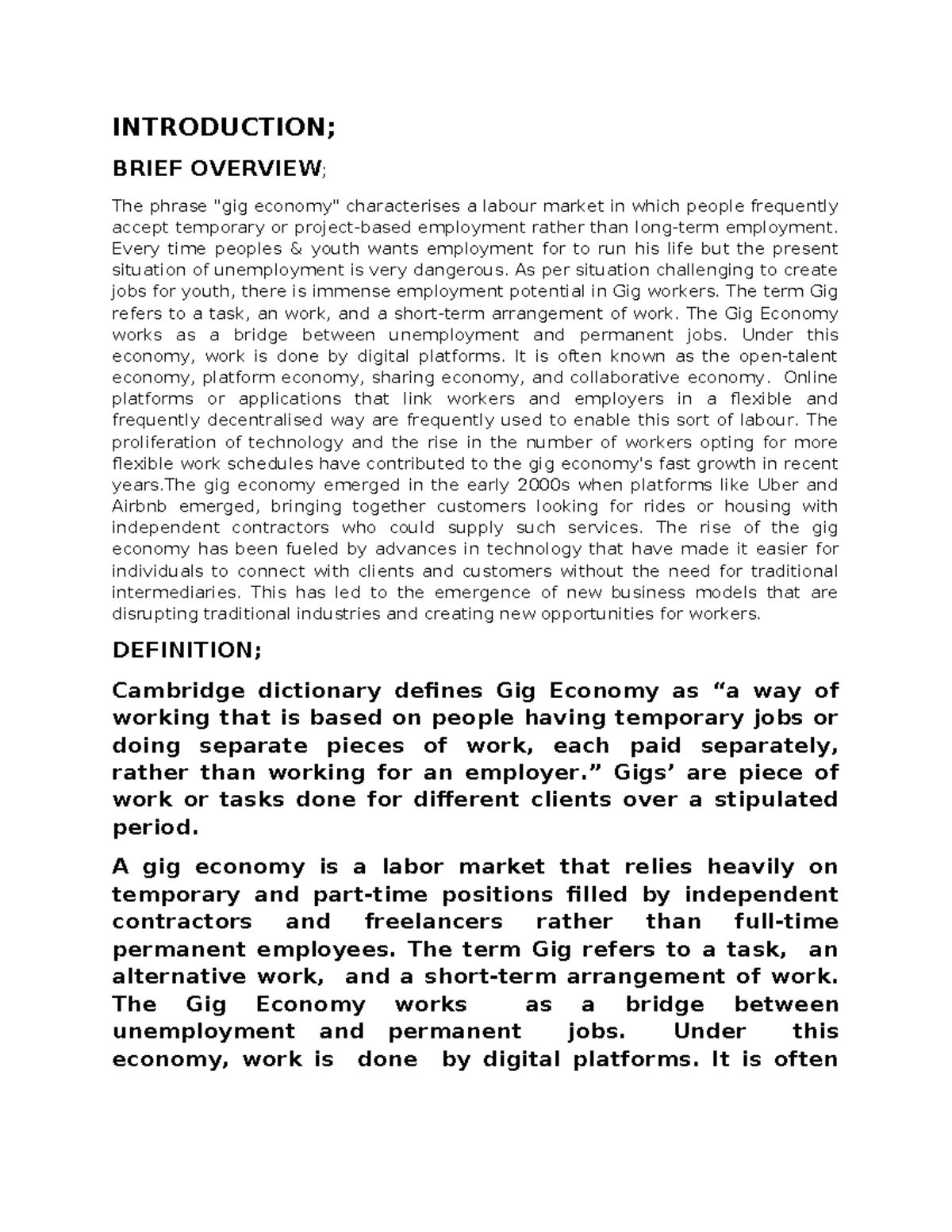 New elective 1 - gfh - INTRODUCTION; BRIEF OVERVIEW; The phrase "gig ...