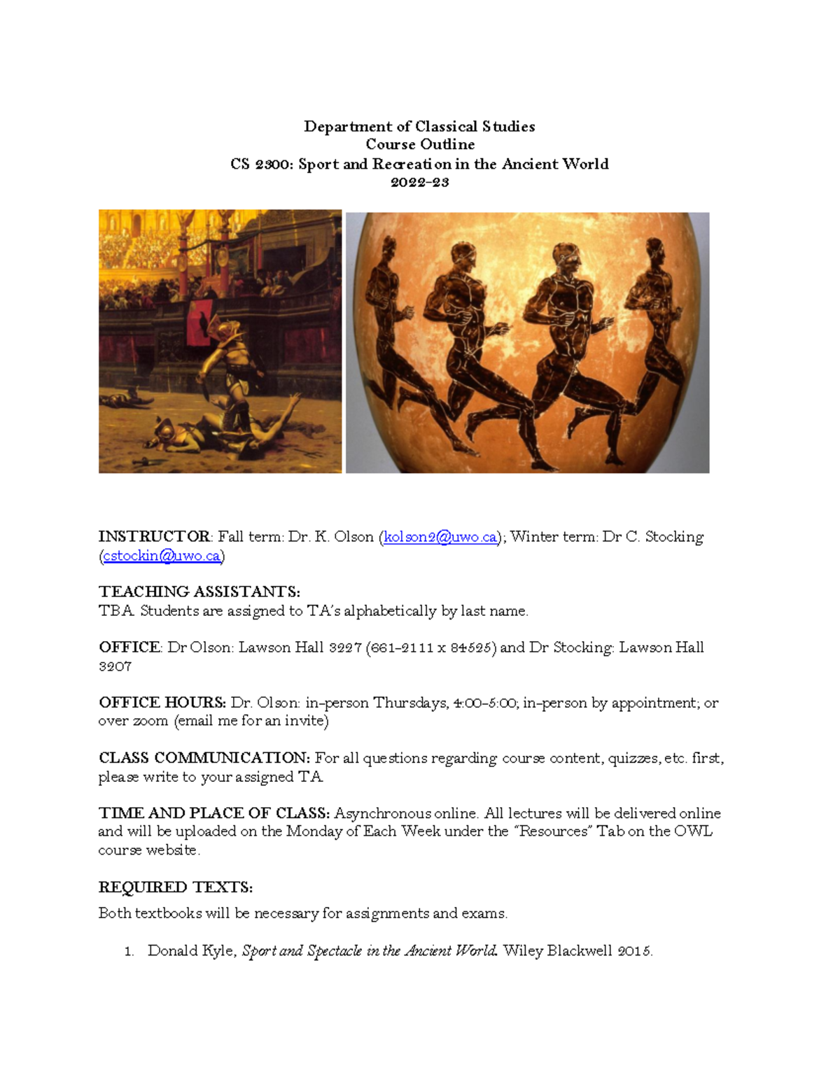 Classics 2300 650 course outline 2022 23 - Department of Classical ...