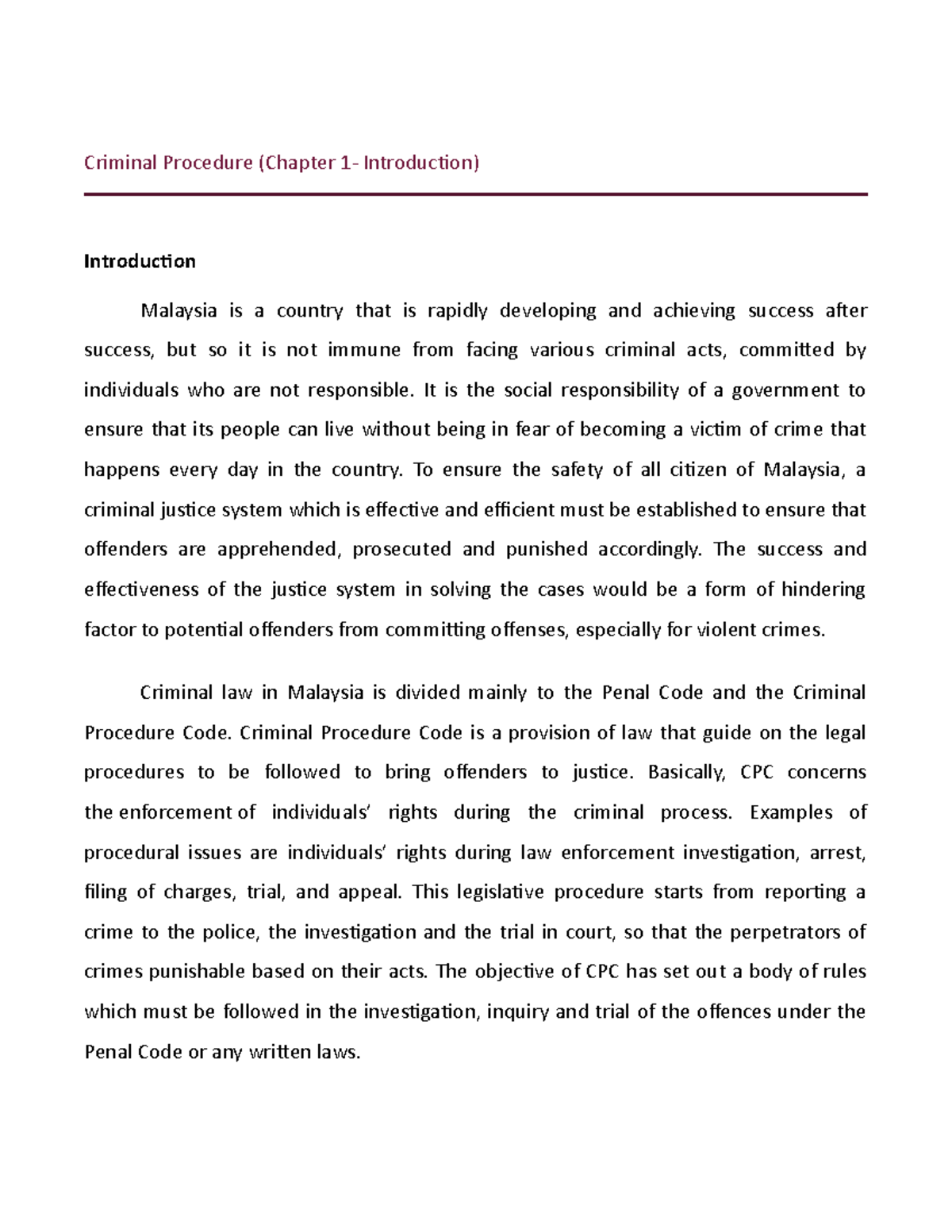 CPC chapter 1 notes - ooooo - Criminal Procedure (Chapter 1 ...