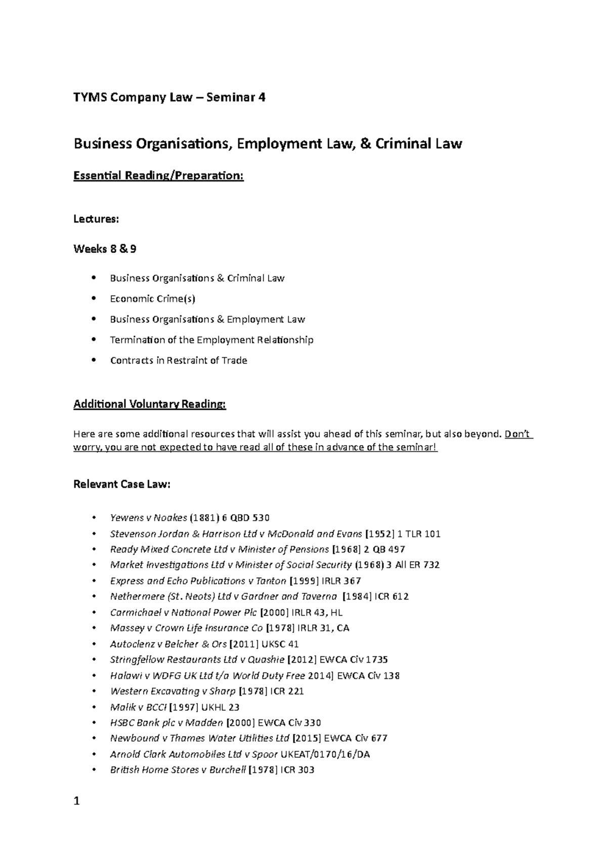 Comapany Law Seminar 4 - TYMS Company Law – Seminar 4 Business ...
