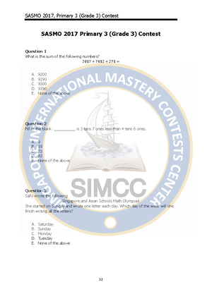 Sasmo 2017 Grade 8 - TUNIX SCHOOL: Junior Mathematical Olympiad - SASMO ...