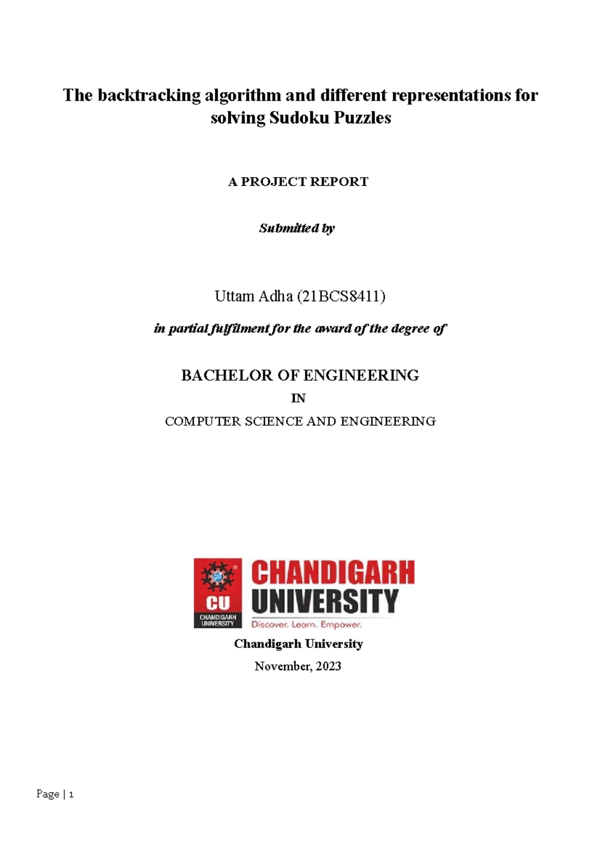 Daa Mini Project Report The Backtracking Algorithm And Different Representations For Solving 