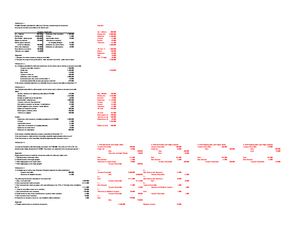 Scribd - sample problems for account receivables - PROBLEM 1 Solution ...