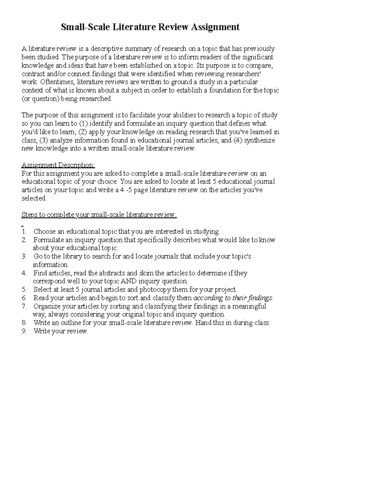 Business Research Sample - Small-Scale Literature Review Assignment A ...