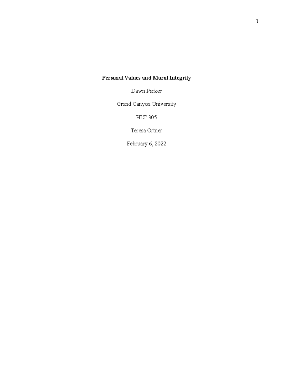 Personal Values - Coursework for HLT-305 - Personal Values and Moral ...