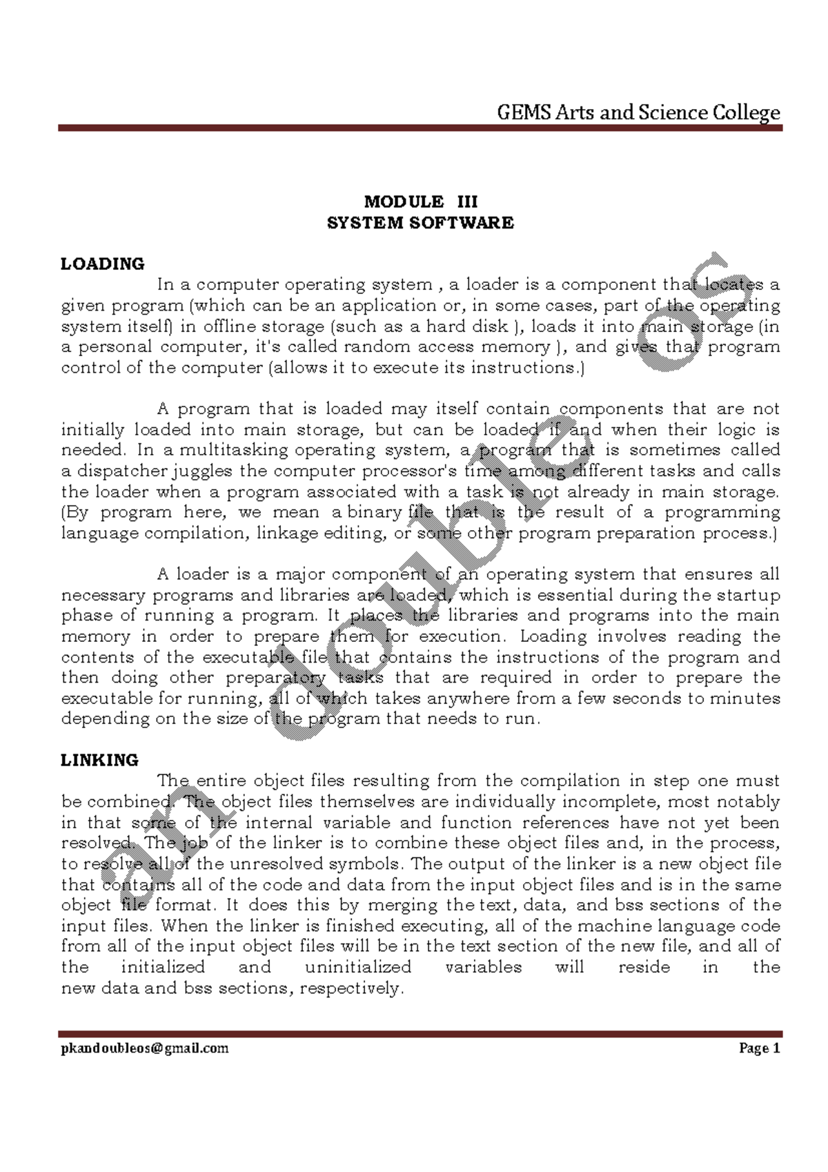Ss Module 3 Importnt Notes Module Iii System Software Loading In A Computer Operating System