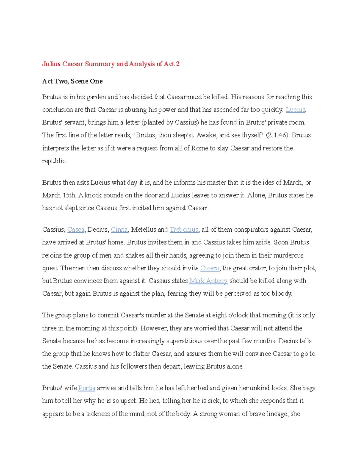 Julius Caesar Summary and Analysis of Act 2 - His reasons for reaching ...