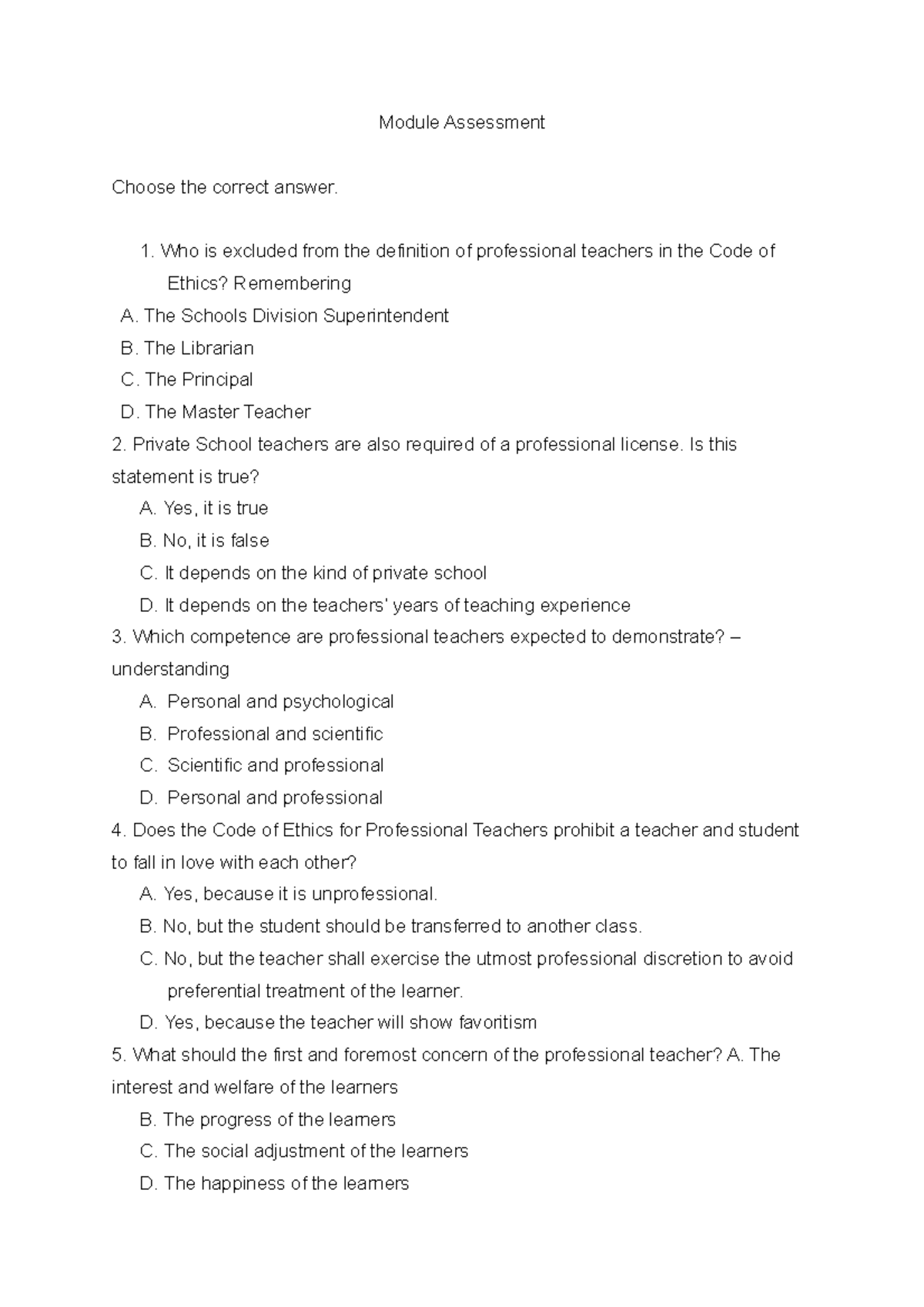 module assessment - Module Assessment Choose the correct answer. Who is ...