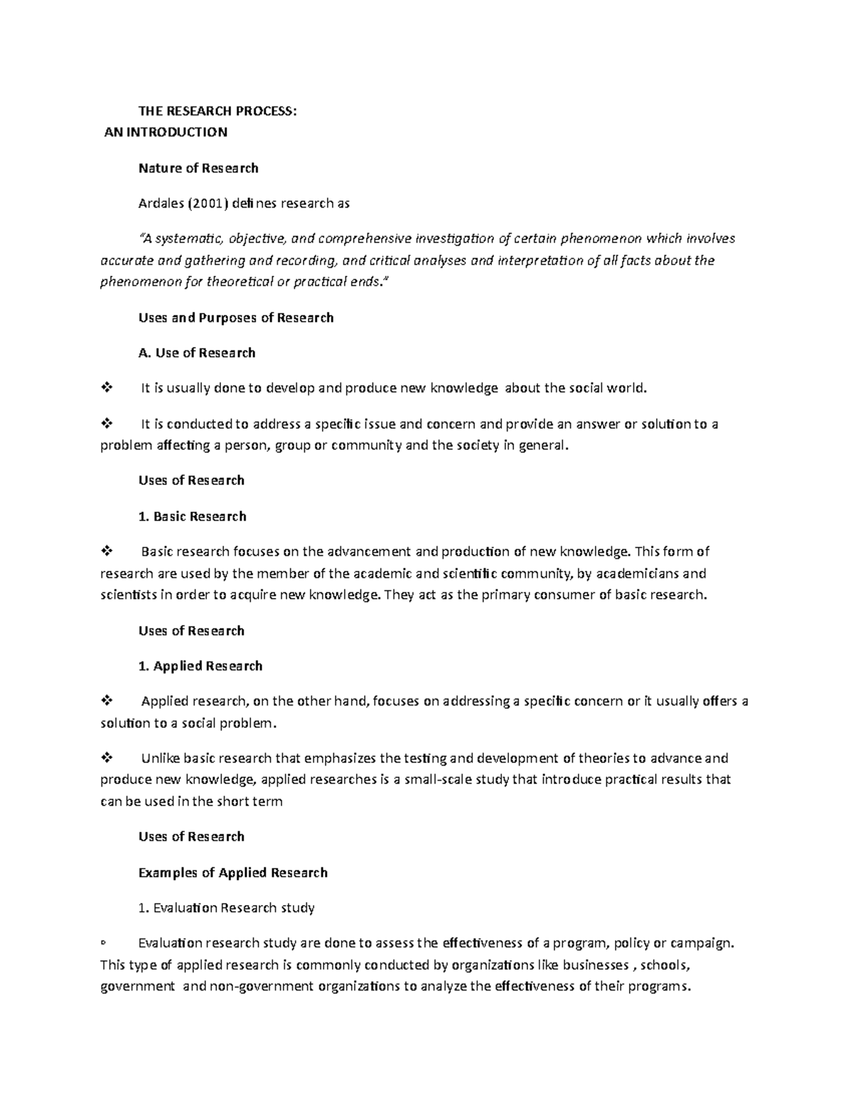 THE Research Process - Lecture notes 5 - THE RESEARCH PROCESS: AN ...