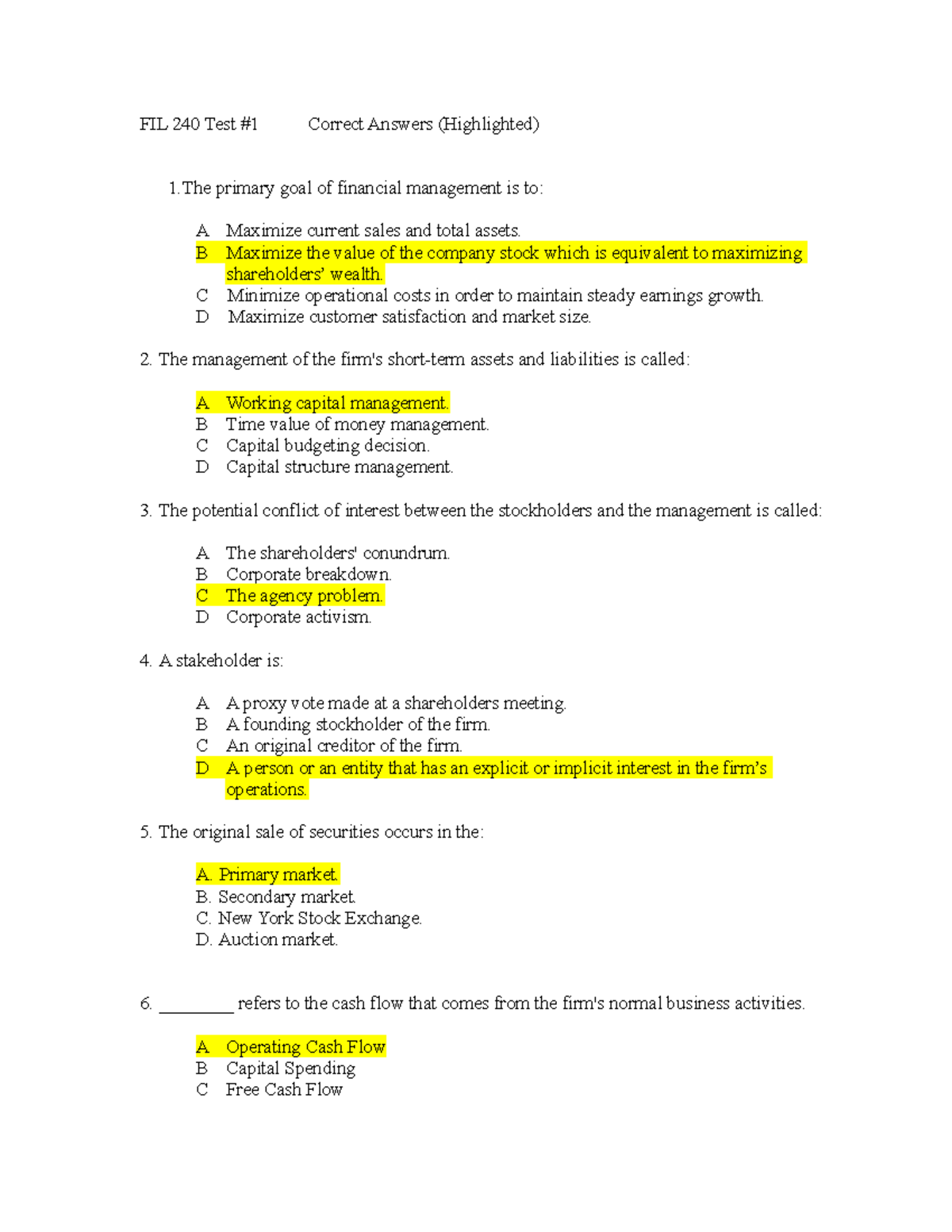 Fil240 Exam1 Answers Exam Notes Fil 240 Test 1 Correct Answers
