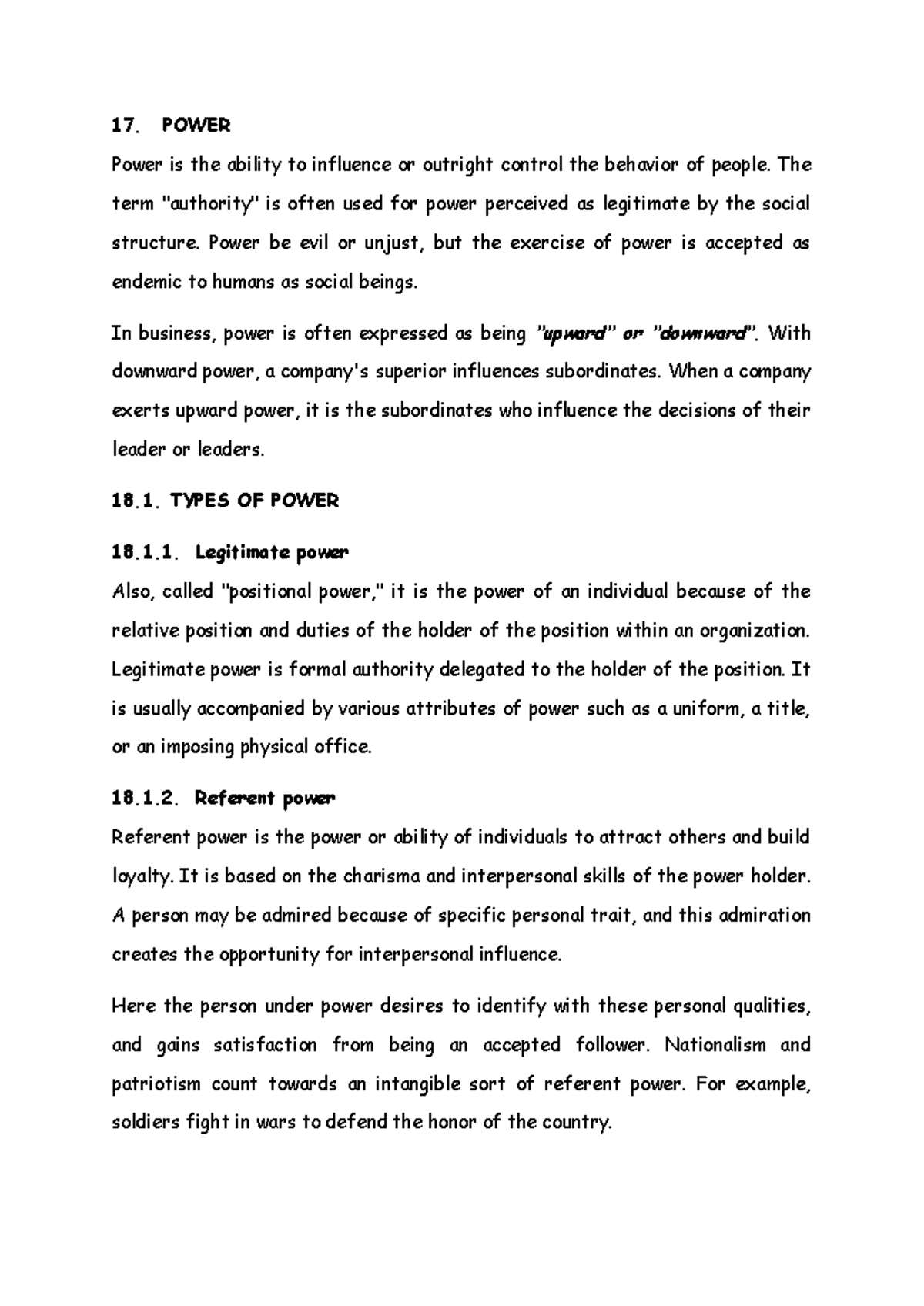 Power & Leadership Notes - 17. POWER Power is the ability to influence ...