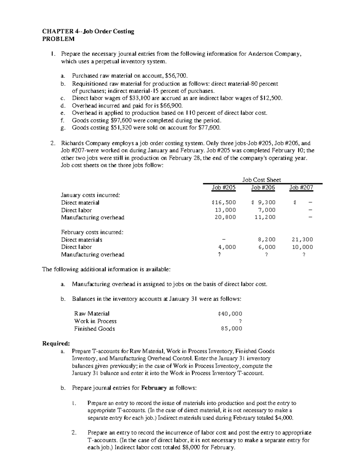 ACC123-Quizzer-4 - hope it helps - CHAPTER 4-Job Order Costing PROBLEM 1. Prepare the necessary ...