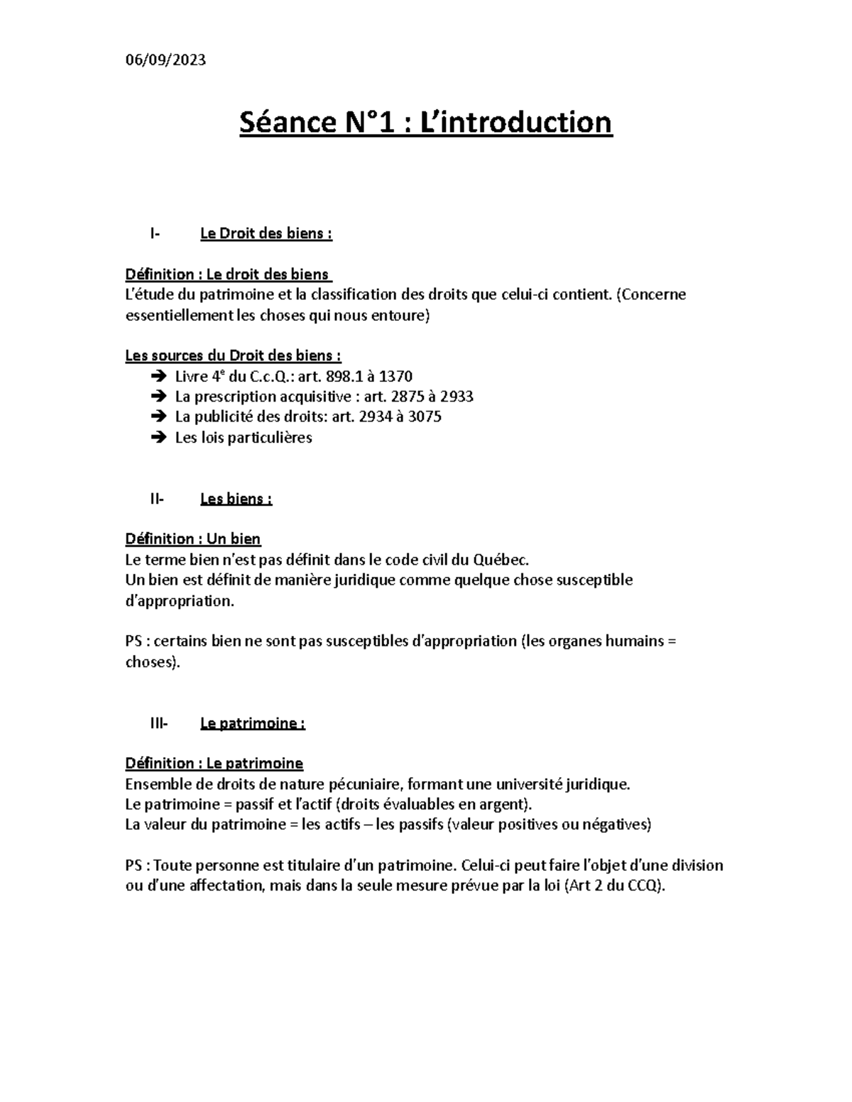 Séance N°1 L'introduction - Séance N°1 : L’introduction I- Le Droit des ...