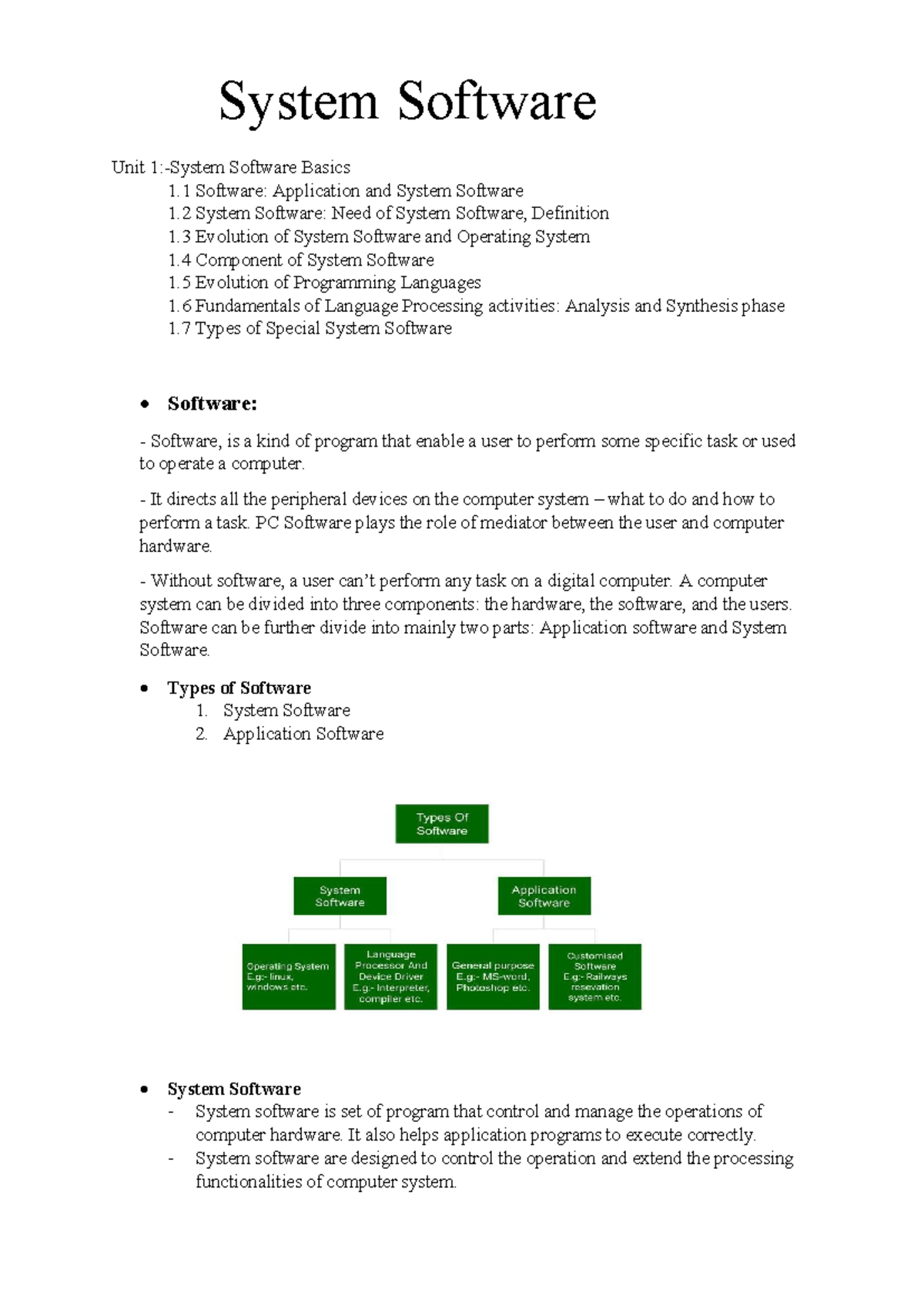 Unit 1 - swknkl - Unit 1:-System Software Basics 1 Software: Application and System Software 1 ...