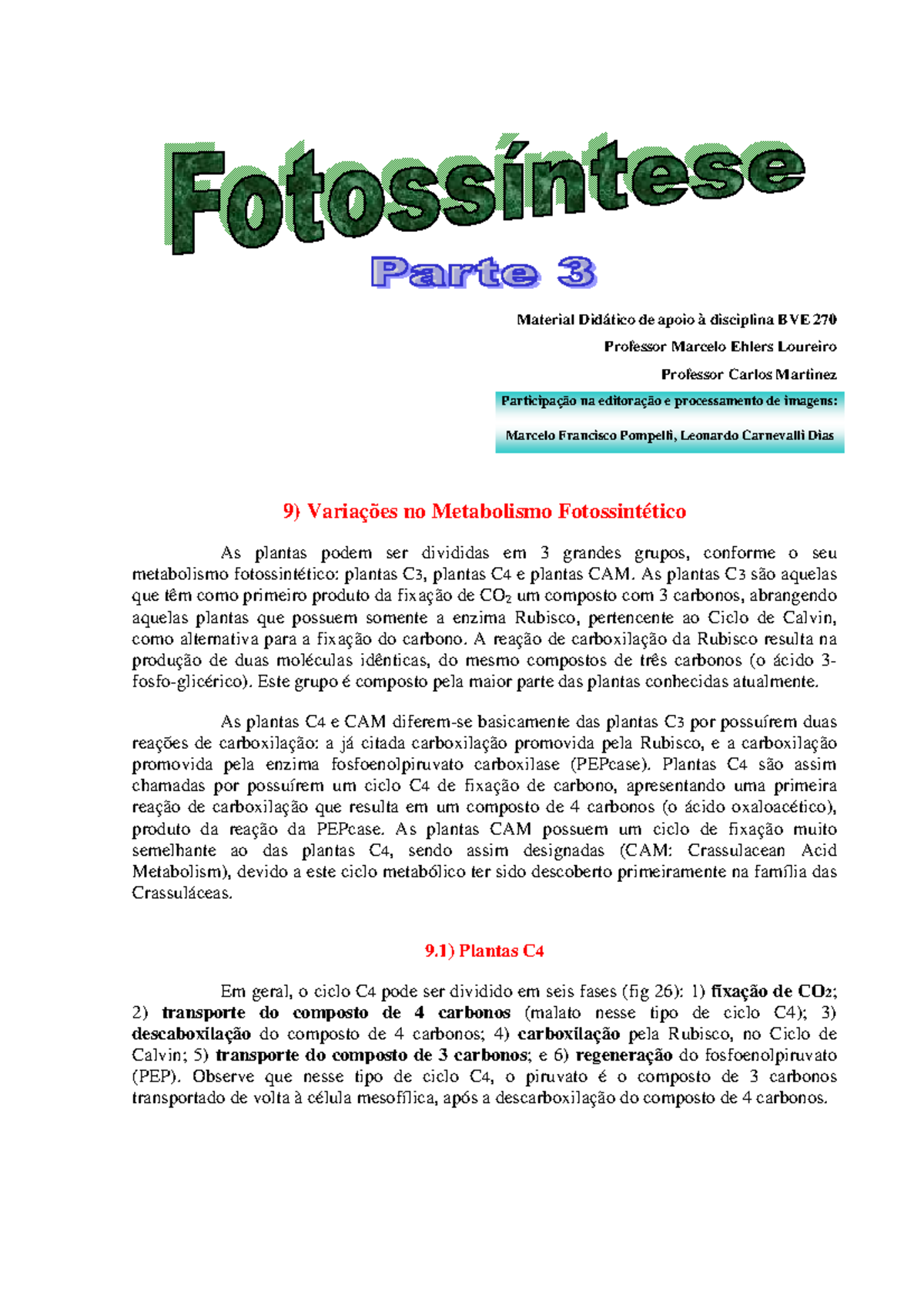 Plantas C 3e C4 - resumos - Material Didático de apoio à disciplina BVE ...