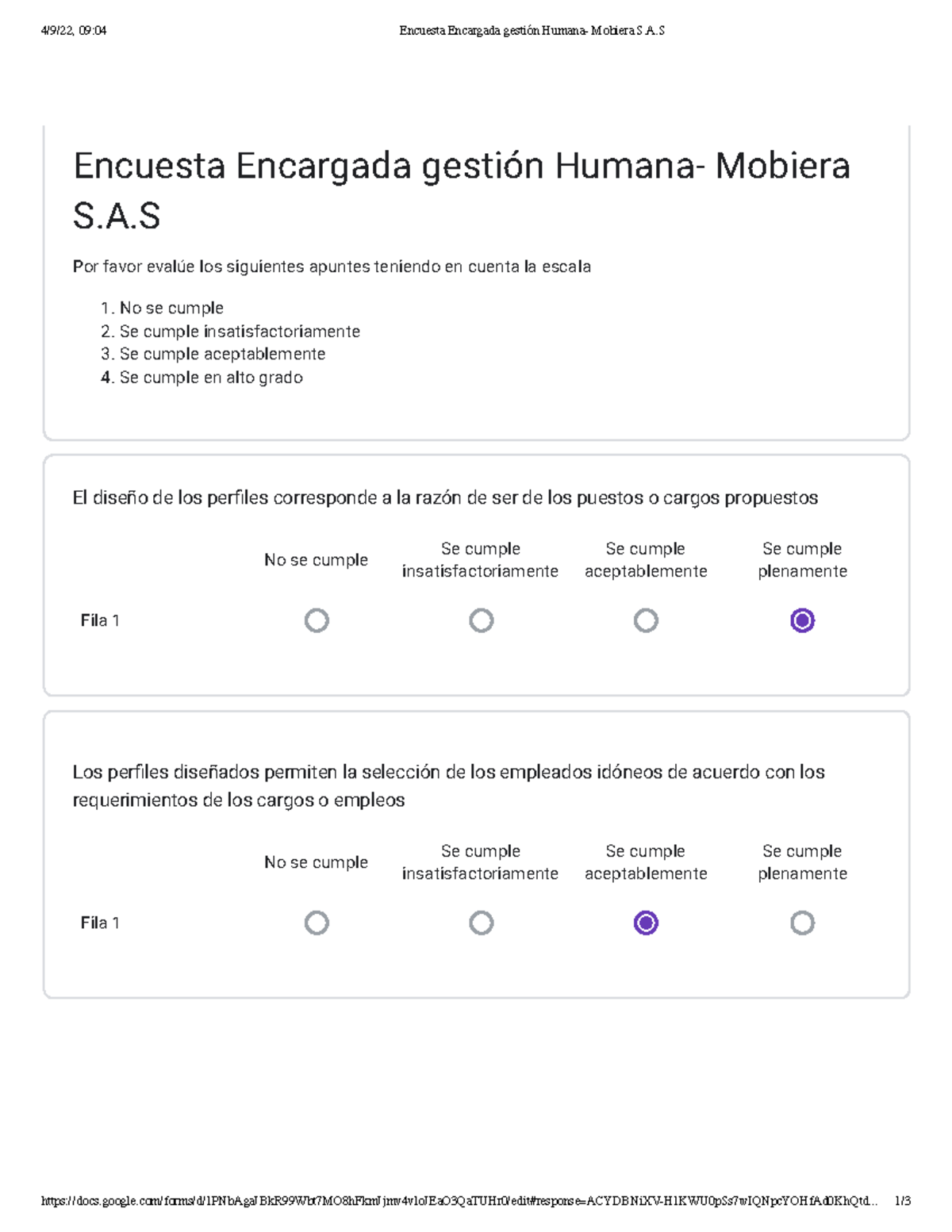 Formulario sin título - Formularios de Google - 4/9/22, 09:04 Encuesta ...