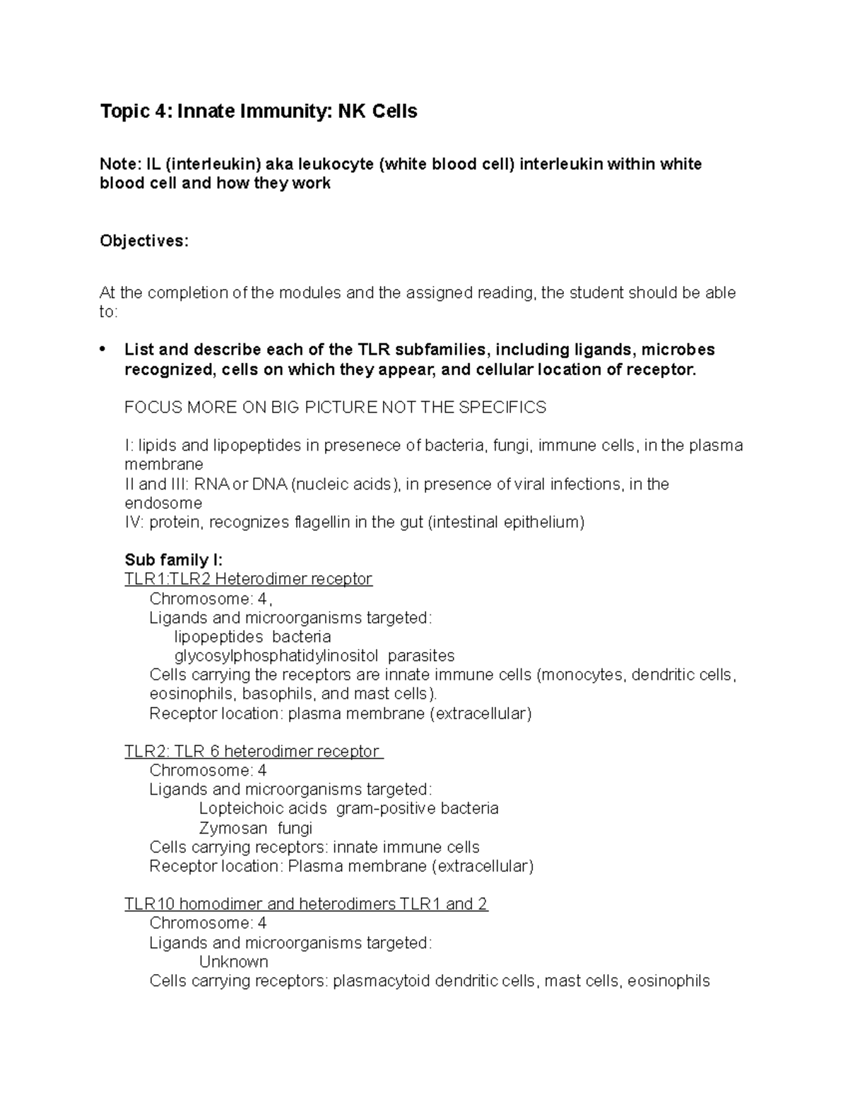 BLD 434 Topic 4 - typed up learning objectives and clicker questions - Topic 4: Innate Immunity ...