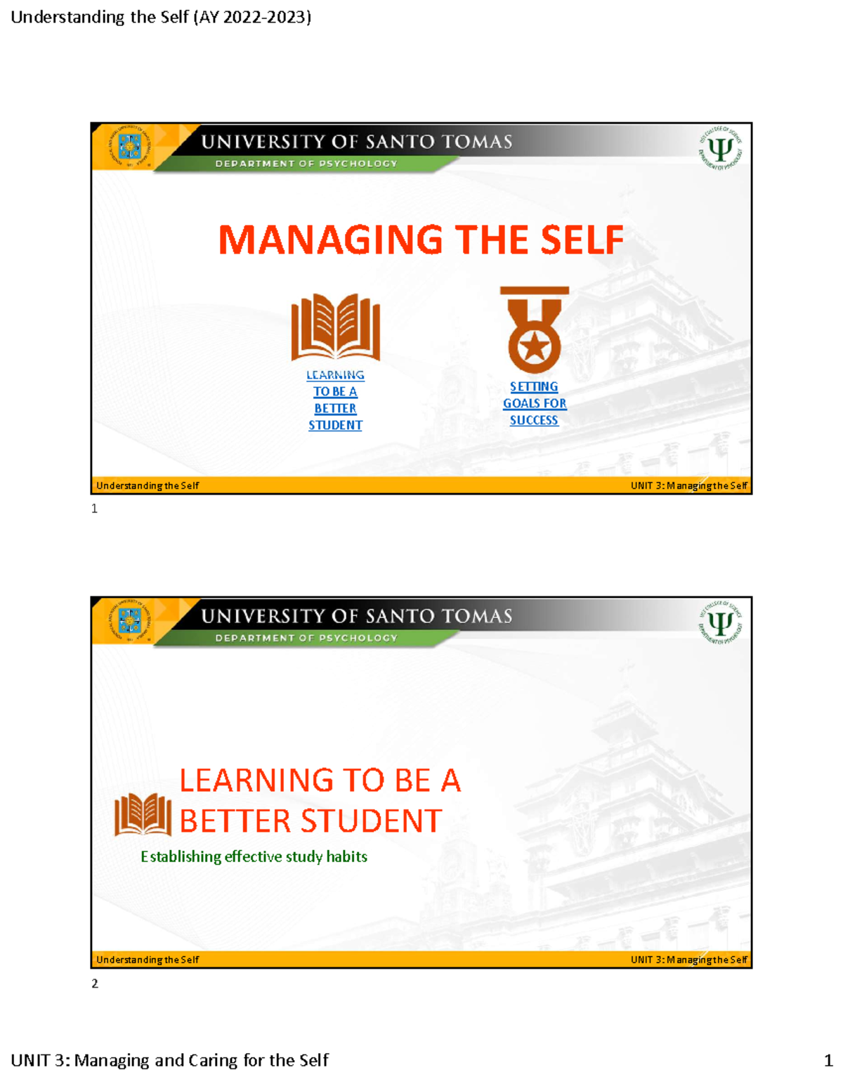 Unit 3 (Handouts) - description - MANAGING THE SELF LEARNING TO BE A ...