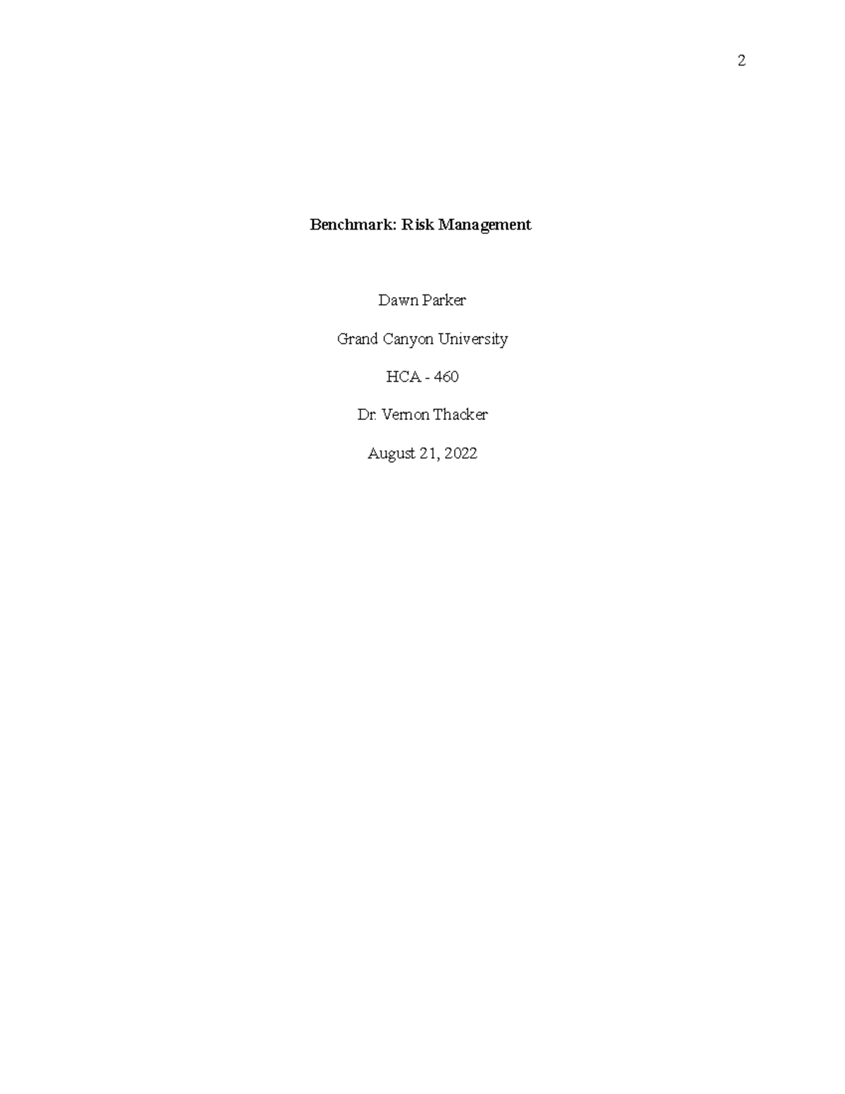 Benchmark Risk Management - Benchmark: Risk Management Dawn Parker ...