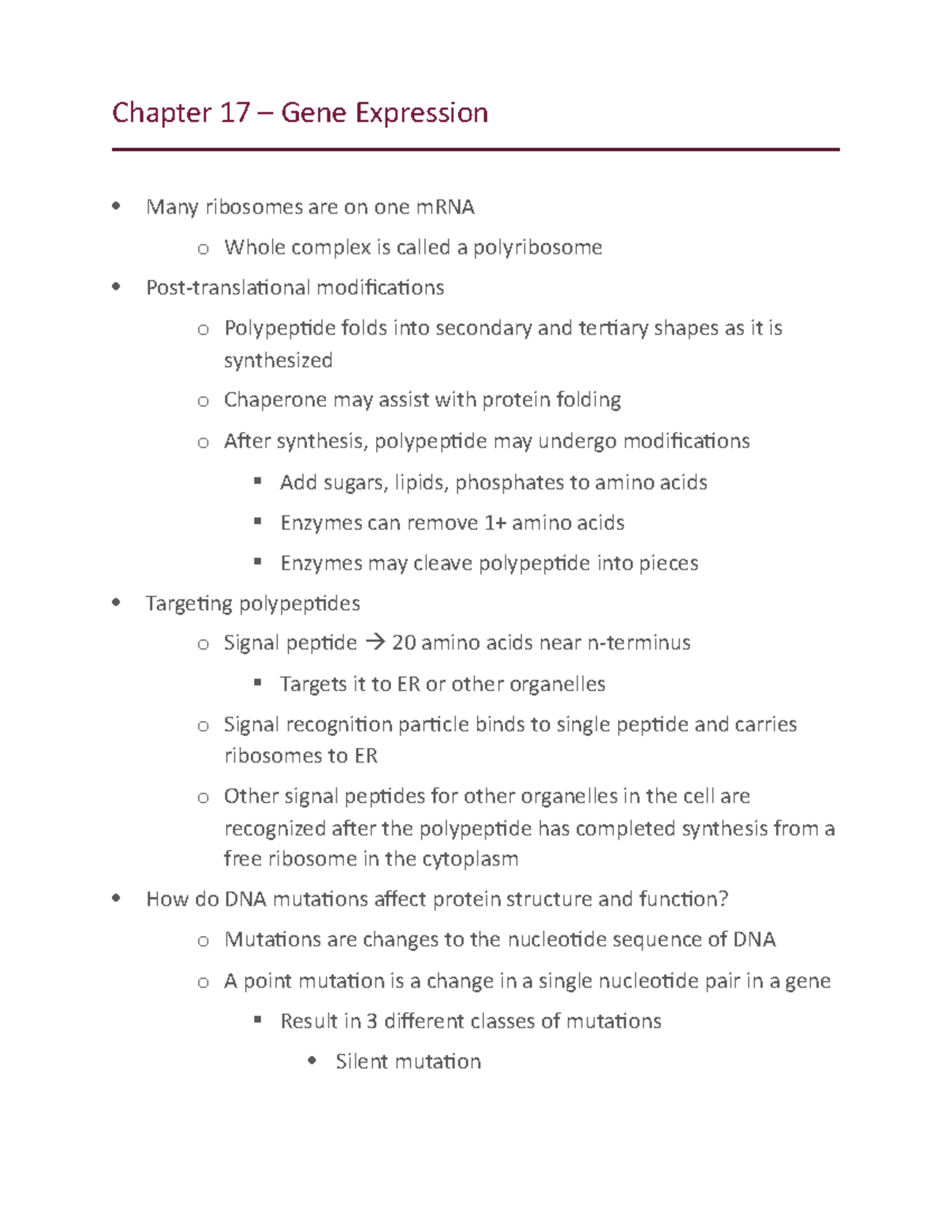 Biology Chapter 17 – Gene Expression - Chapter 17 Gene Expression Many ...