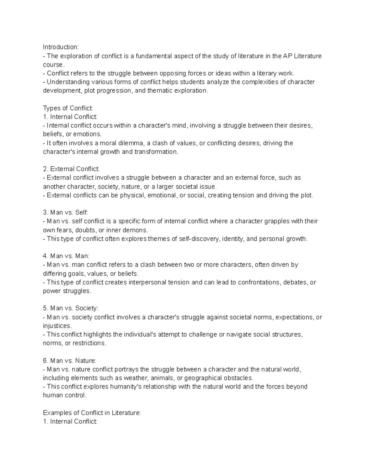 Conflict in AP Literature - Introduction: The exploration of conflict ...