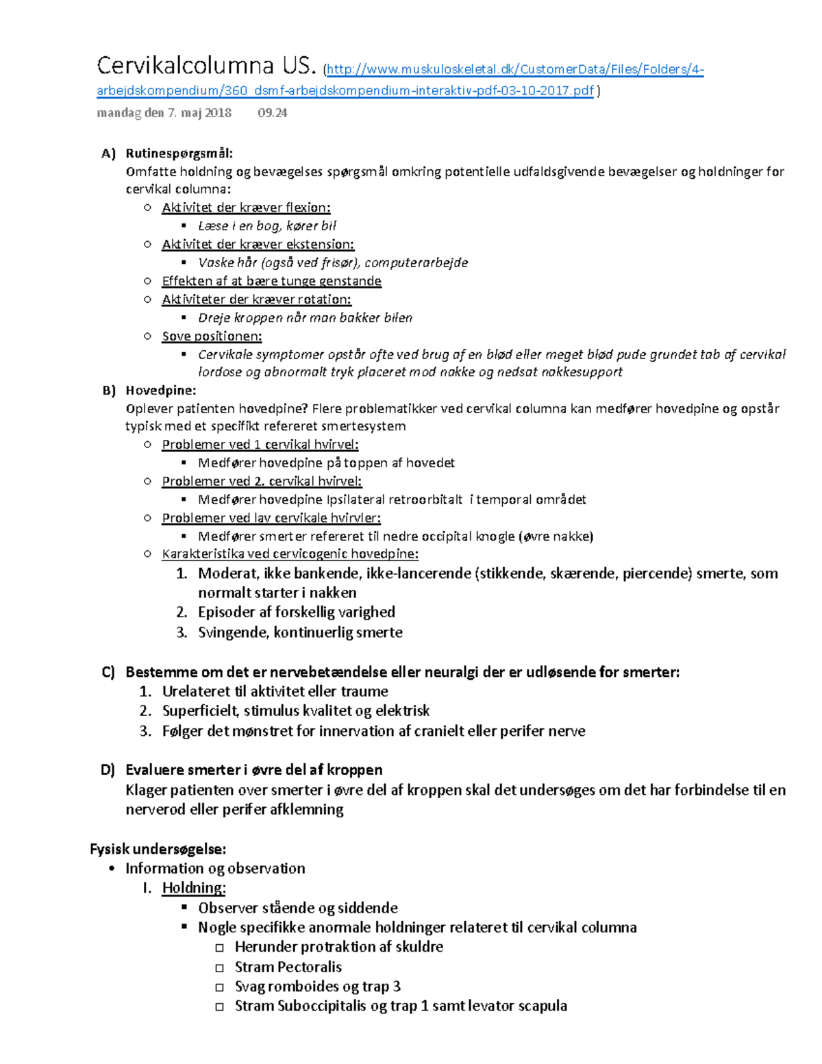 Teori og metode - Cervical columna (litteratur) - Warning: TT: undefined function: 32 Ϳ - Studocu