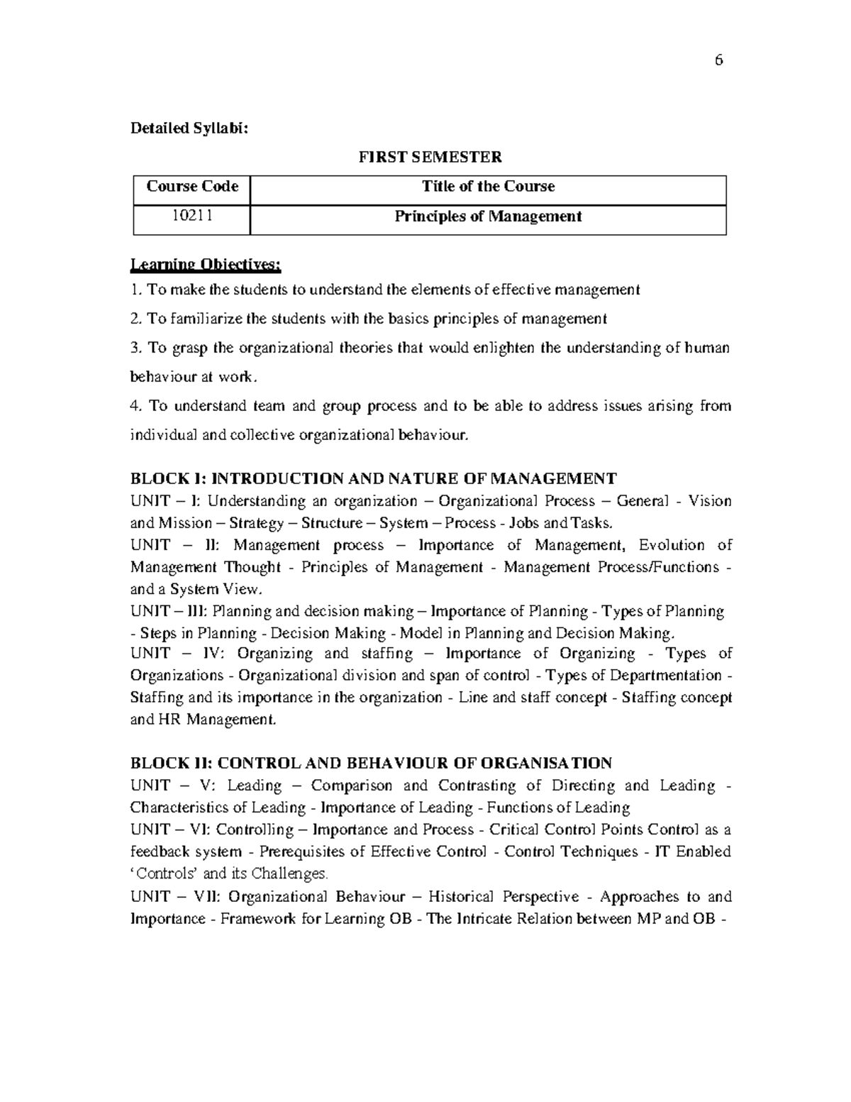 Alagappa B com Principles of Management Syllabus - 6 Detailed Syllabi ...