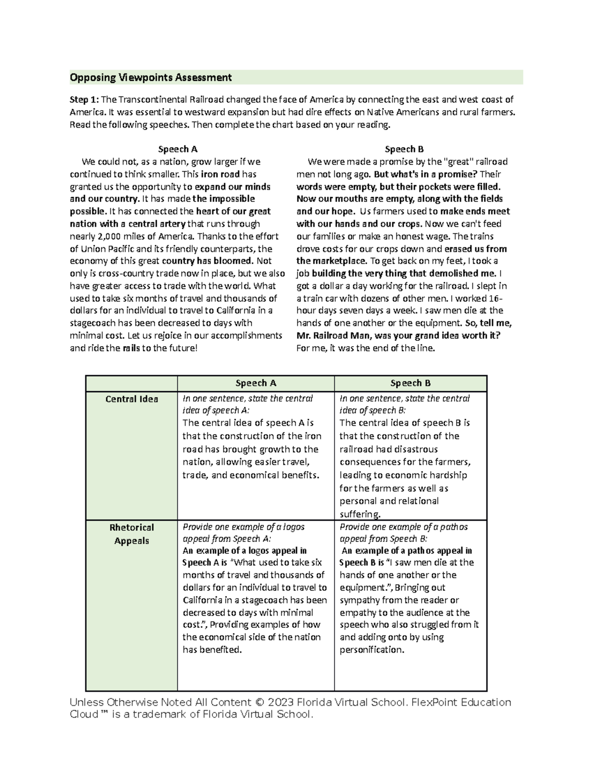 Opposing viewpoints assessment - Opposing Viewpoints Assessment Step 1 ...