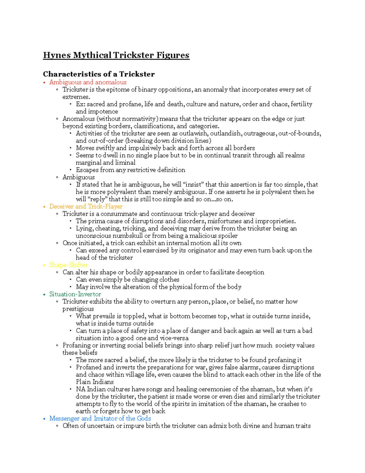 “Trickster” Theme - Hynes Mythical Trickster Figures Definitions, notes ...