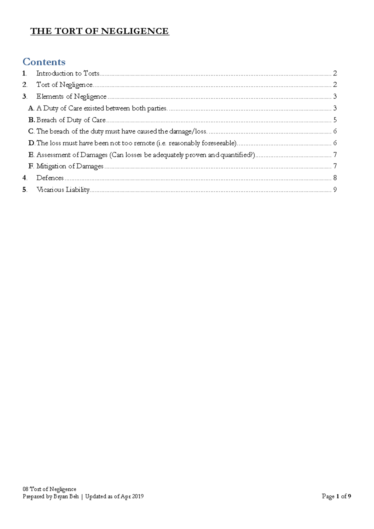 08 Tort of Negligence - 08 Tort of Negligence THE TORT OF NEGLIGENCE 1 ...