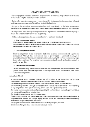 2 c Pharmacokinetic Models - PHARMACOKINETIC MODELS A model is a ...