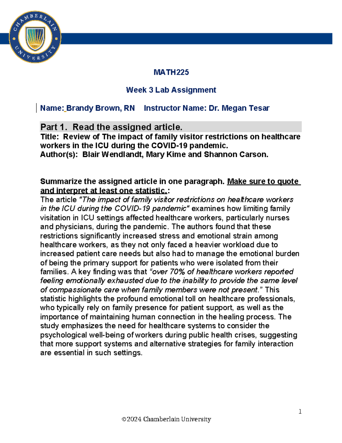 2024SEP MATH225 W5 Lab Assignment week 5 - MATH Week 3 Lab Assignment Name: Brandy Brown, RN ...