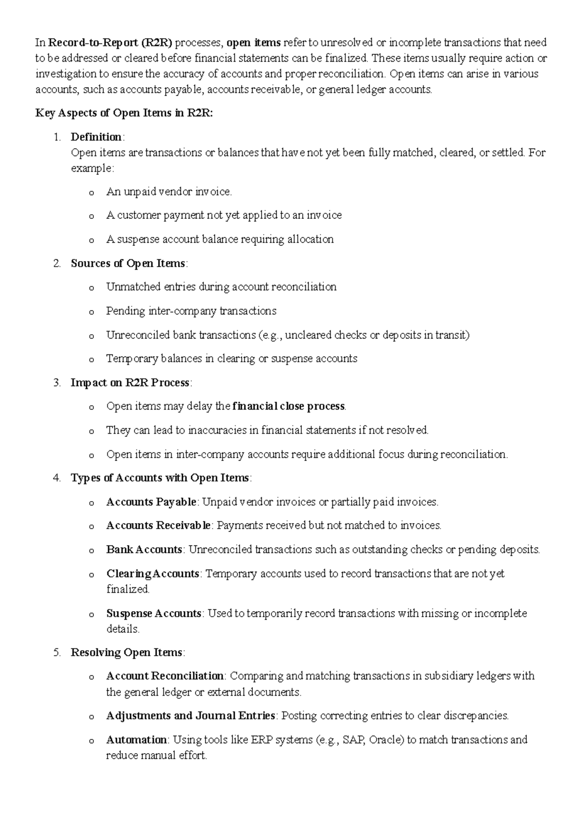 Additional Topics - U3ueh - In Record-to-Report (R2R) processes, open ...