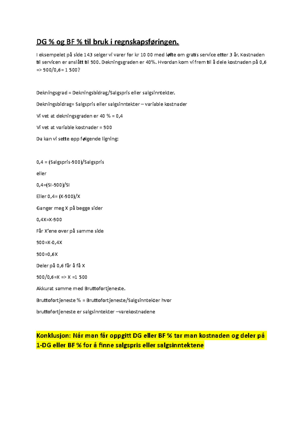 Forklaring av DG og BF % til bruk i regnskapsføringen - DG % og BF ...