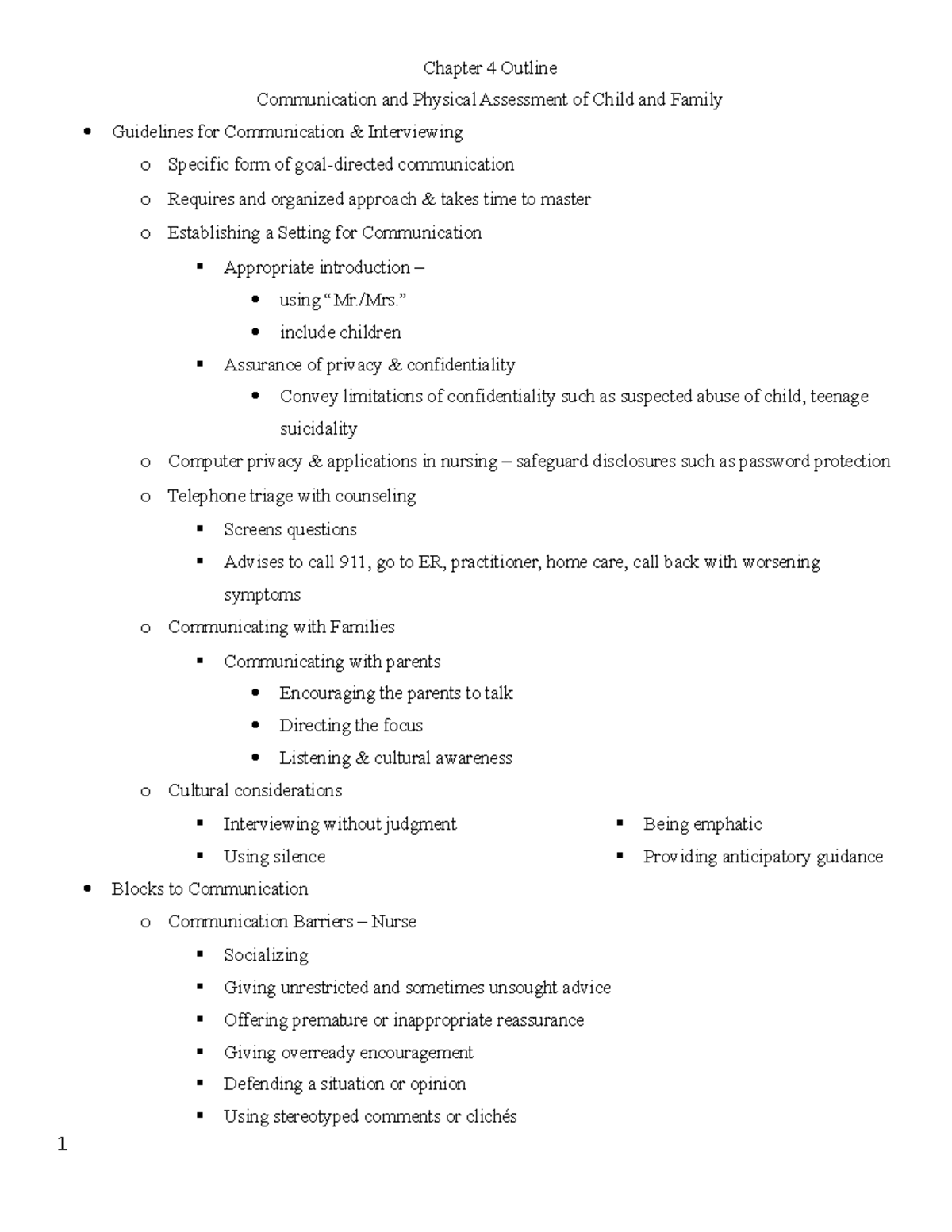 Chapter 4 Outline PEDS - Chapter 4 Outline Communication and Physical Assessment of Child and ...