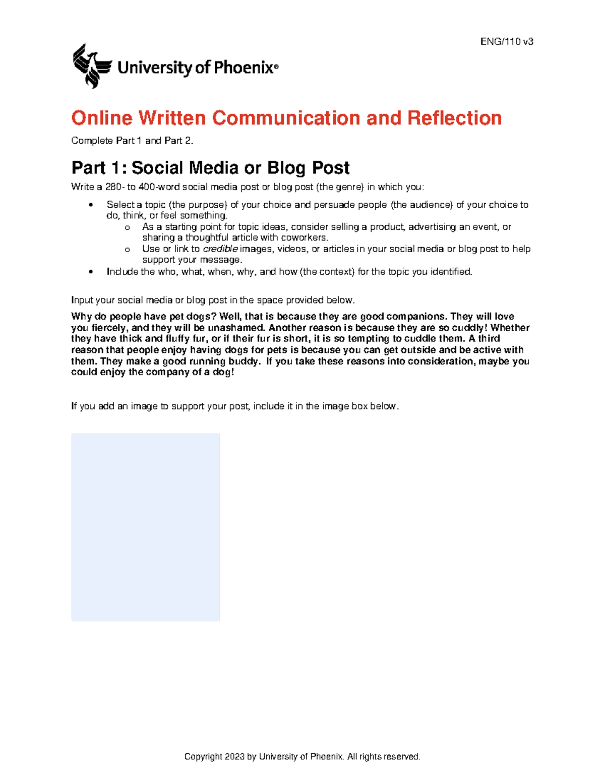 Eng110 v3 wk3 online written communication and reflection - ENG/110 v ...