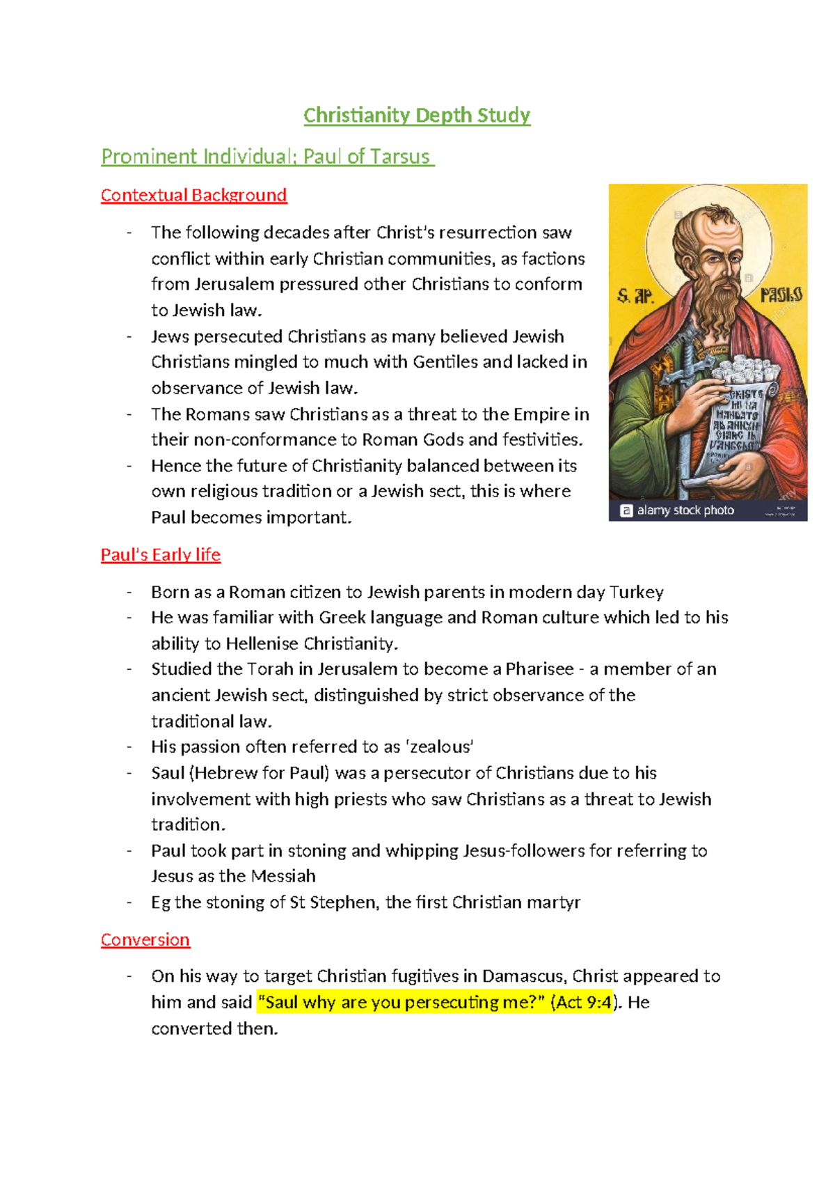 SOR 1 Christianity Depth Study Notes - Christianity Depth Study ...