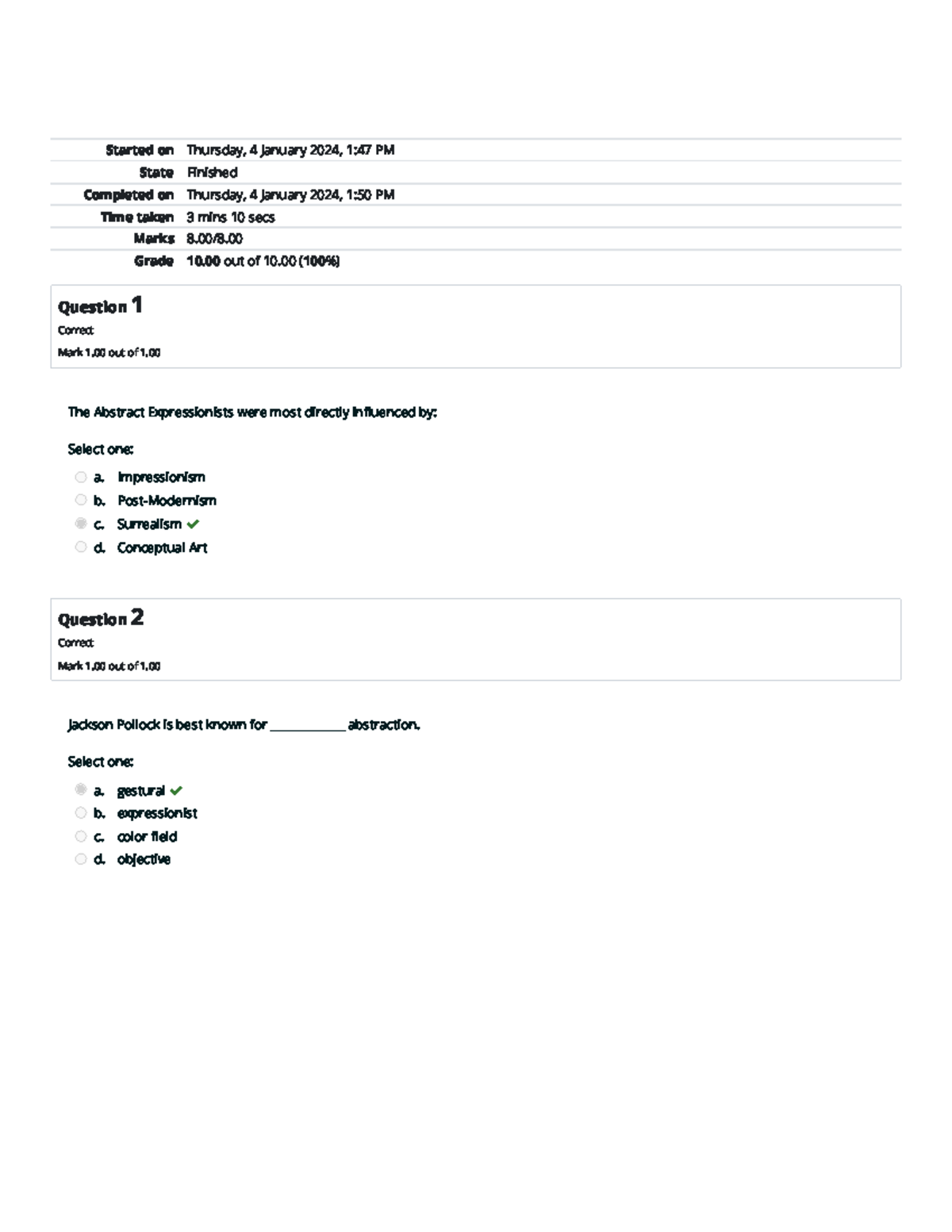 Self-Quiz Unit 8 Attempt review Home - Started on Thursday, 4 January ...