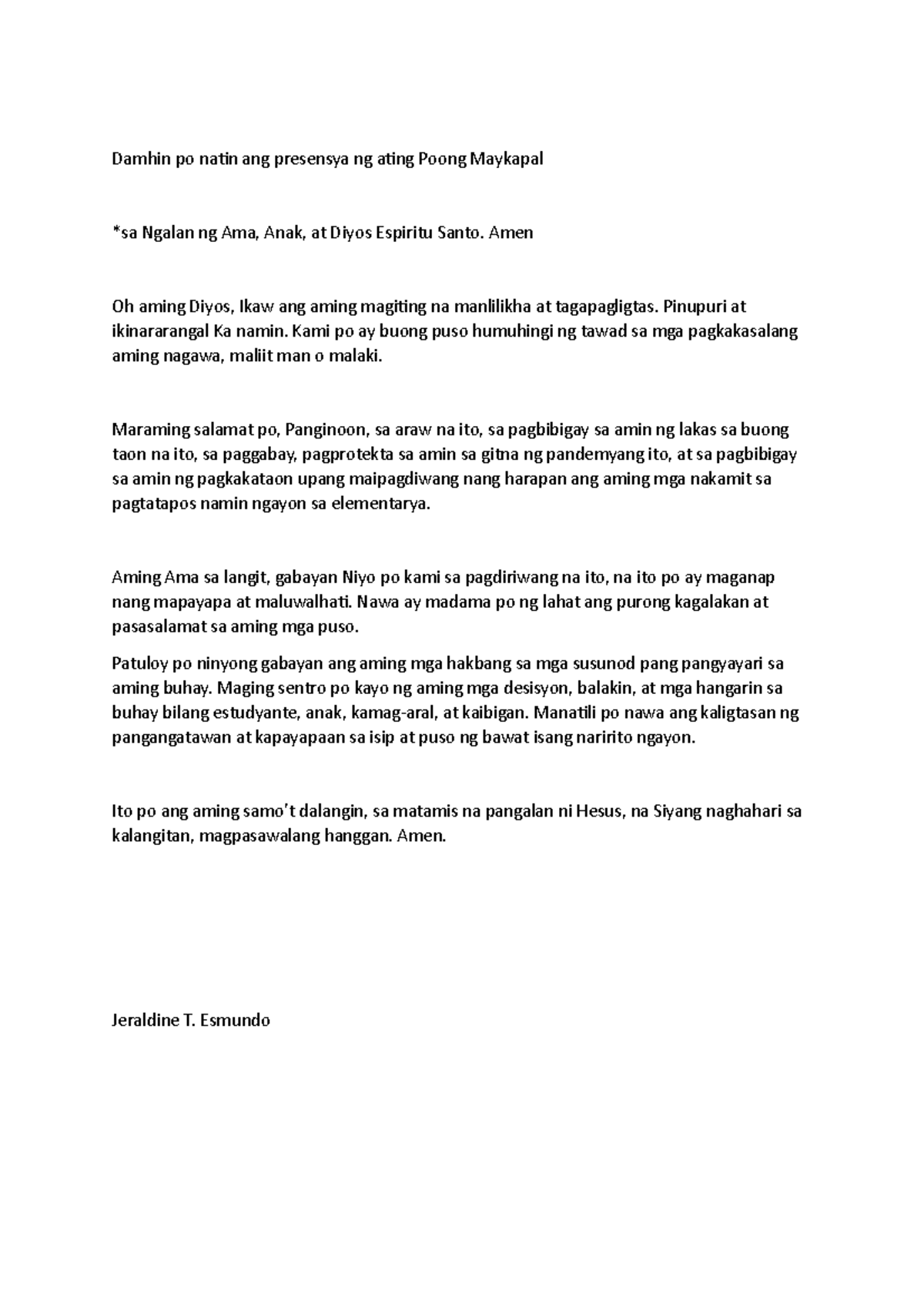 Script for Graduation - Damhin po natin ang presensya ng ating Poong ...