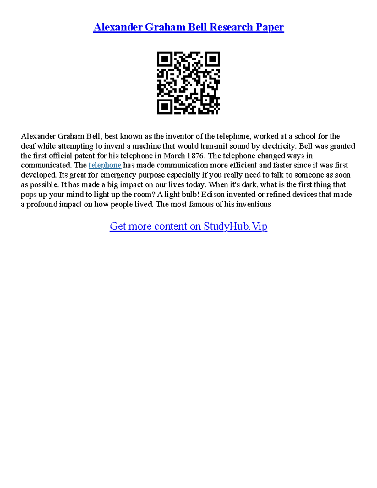Alexander Graham Bell Essay - Alexander Graham Bell Research Paper ...