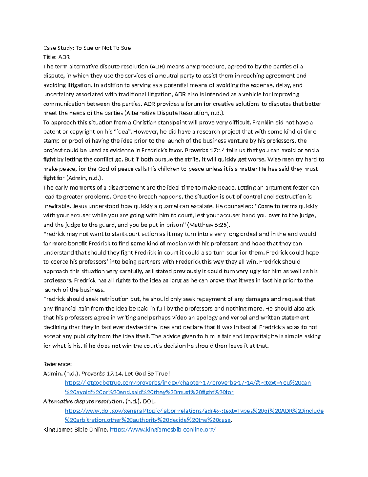 Case Study - To sue or not to sue - Case Study: To Sue or Not To Sue ...