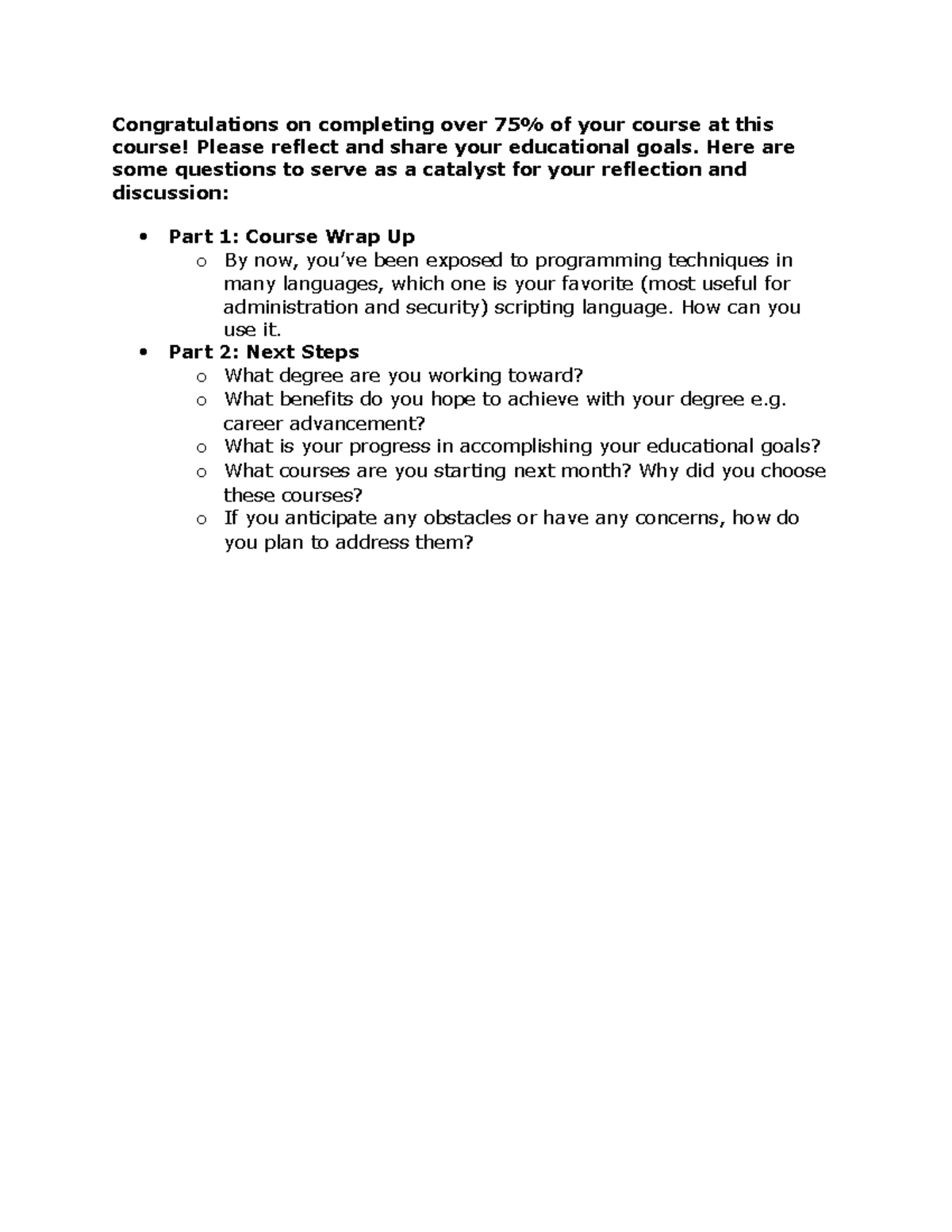 Entd 261 Week 8 Forum Prompt Congratulations On Completing Over 75