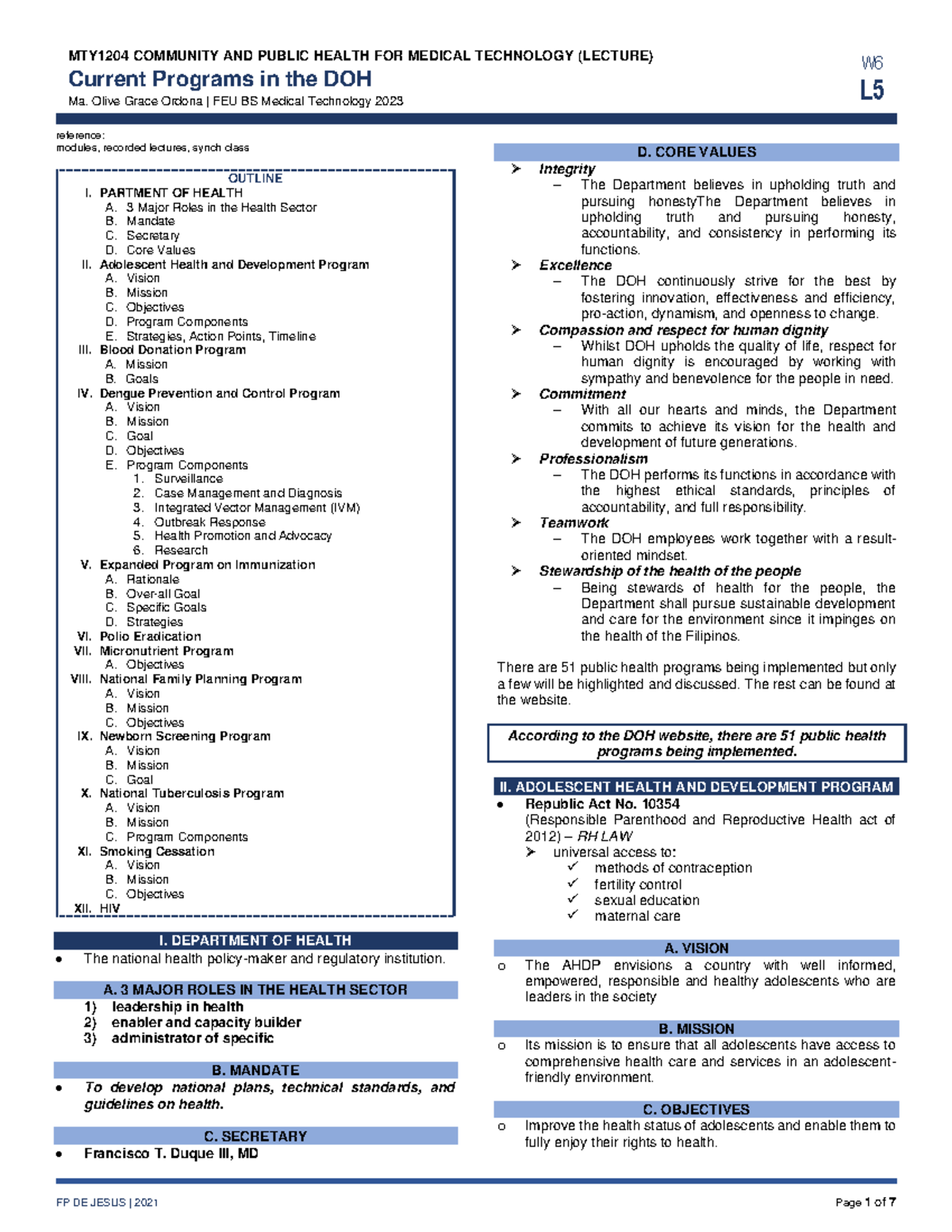 Lesson 5 - Current Health Programs of DOH - Current Programs in the DOH ...