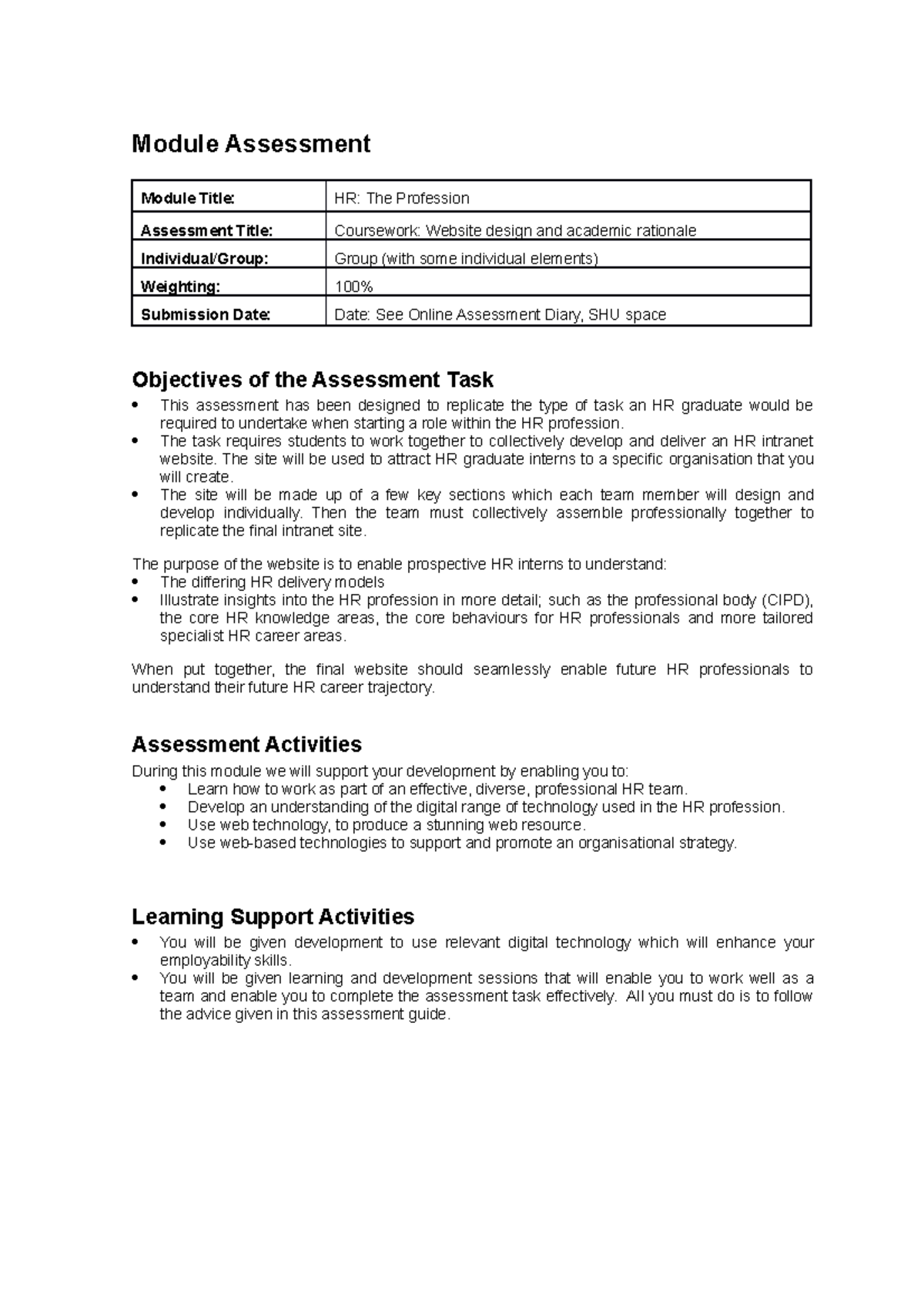 HR The Profession Module Assessment 21 22(2) - Module Assessment Module ...