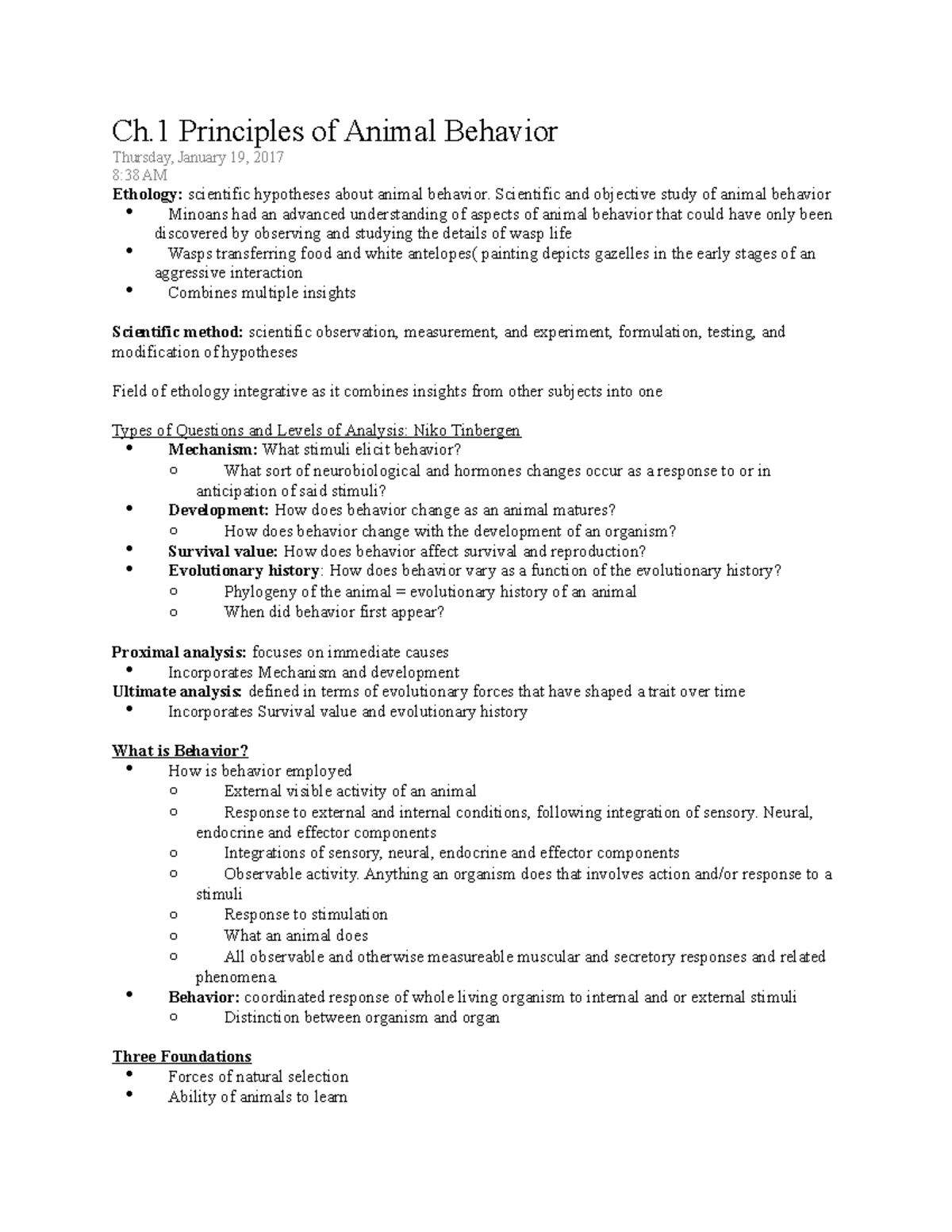 E&B Textbook Notes - Summary Evolution And Behavior - Ch Principles of ...