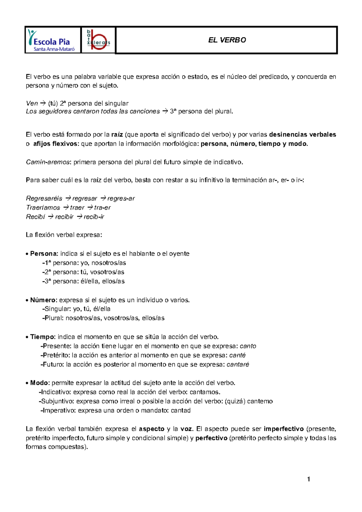 EL Verbo-teoría - lkcfds - El verbo es una palabra variable que expresa ...