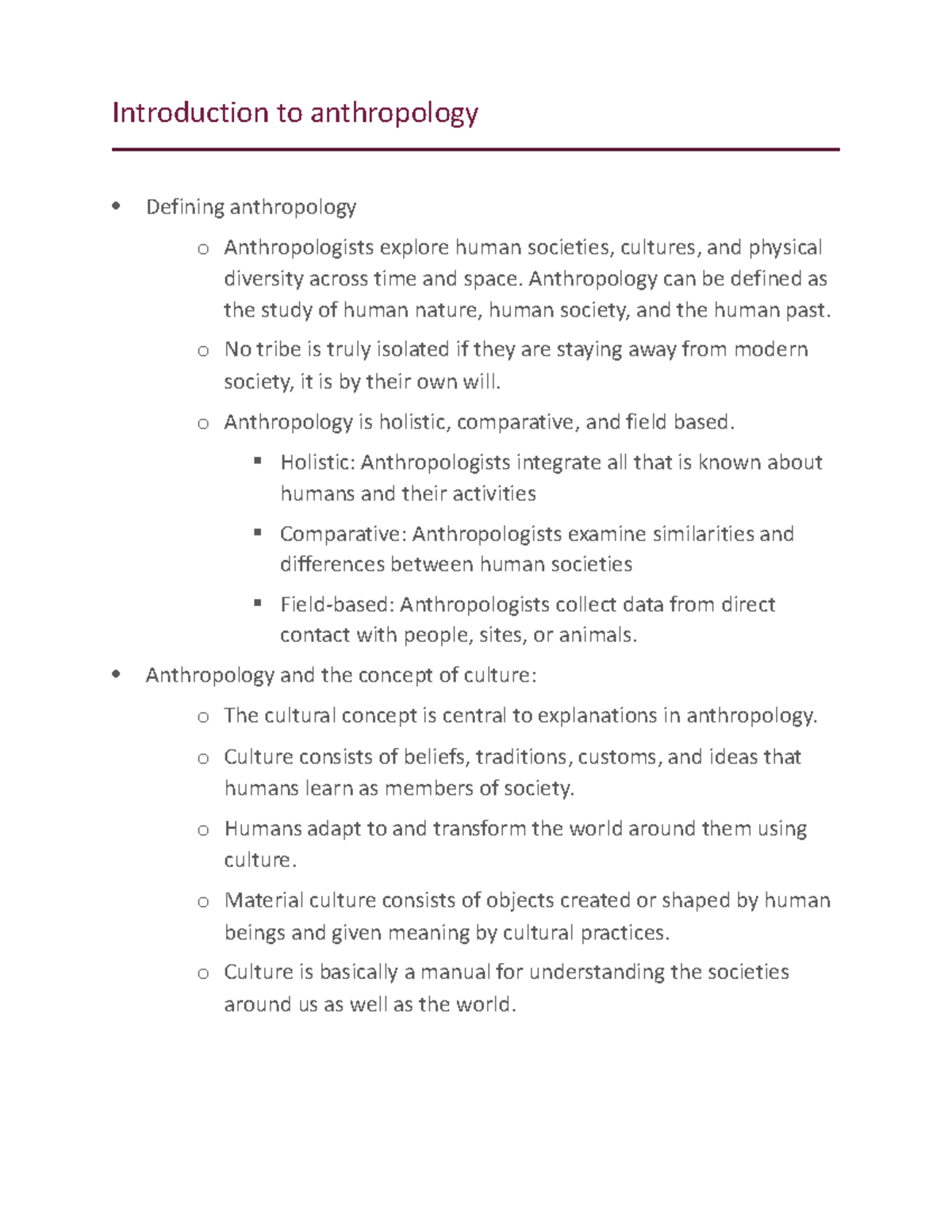 Introduction to anthropology - Anthropology can be defined as the study ...