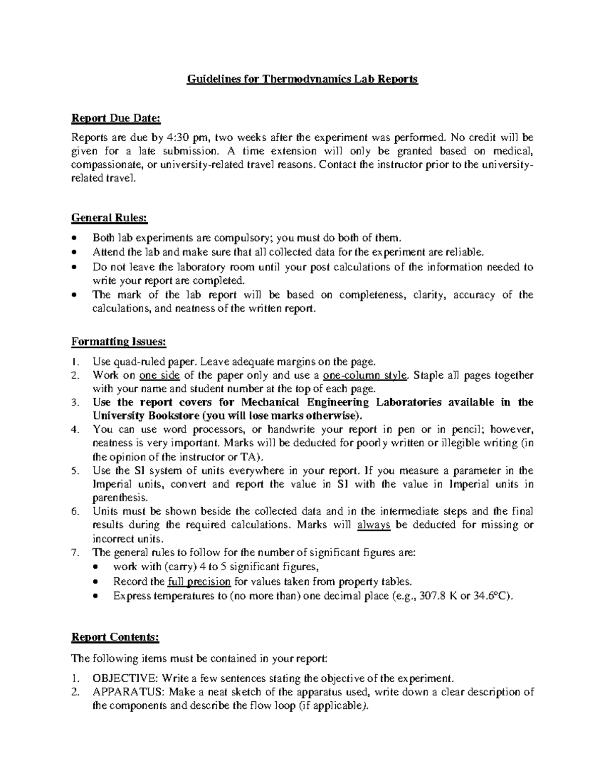Guidelines for Thermo Lab Reports - Guidelines for Thermodynamics Lab ...