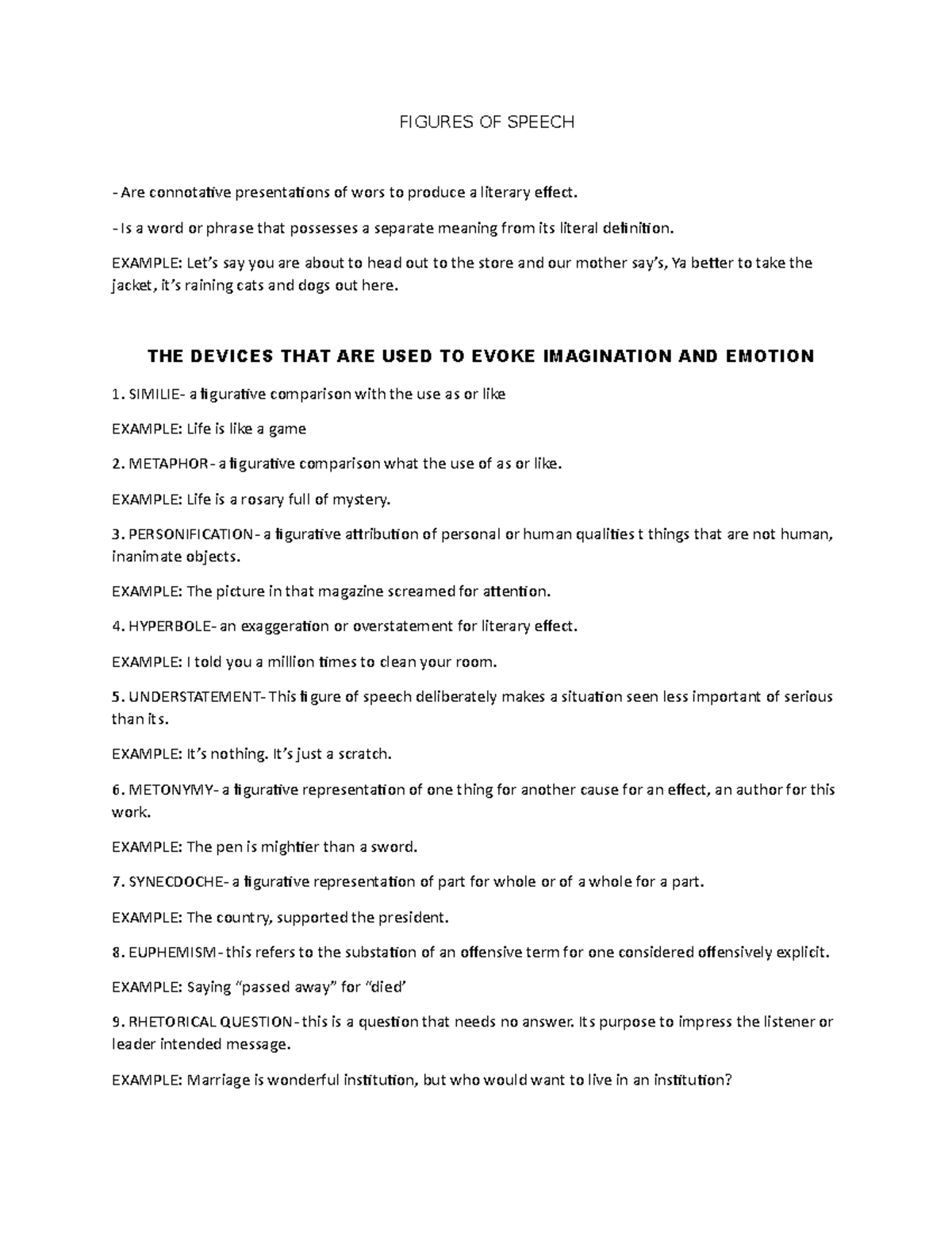 Figures OF Speech - creative writing - FIGURES OF SPEECH Are ...